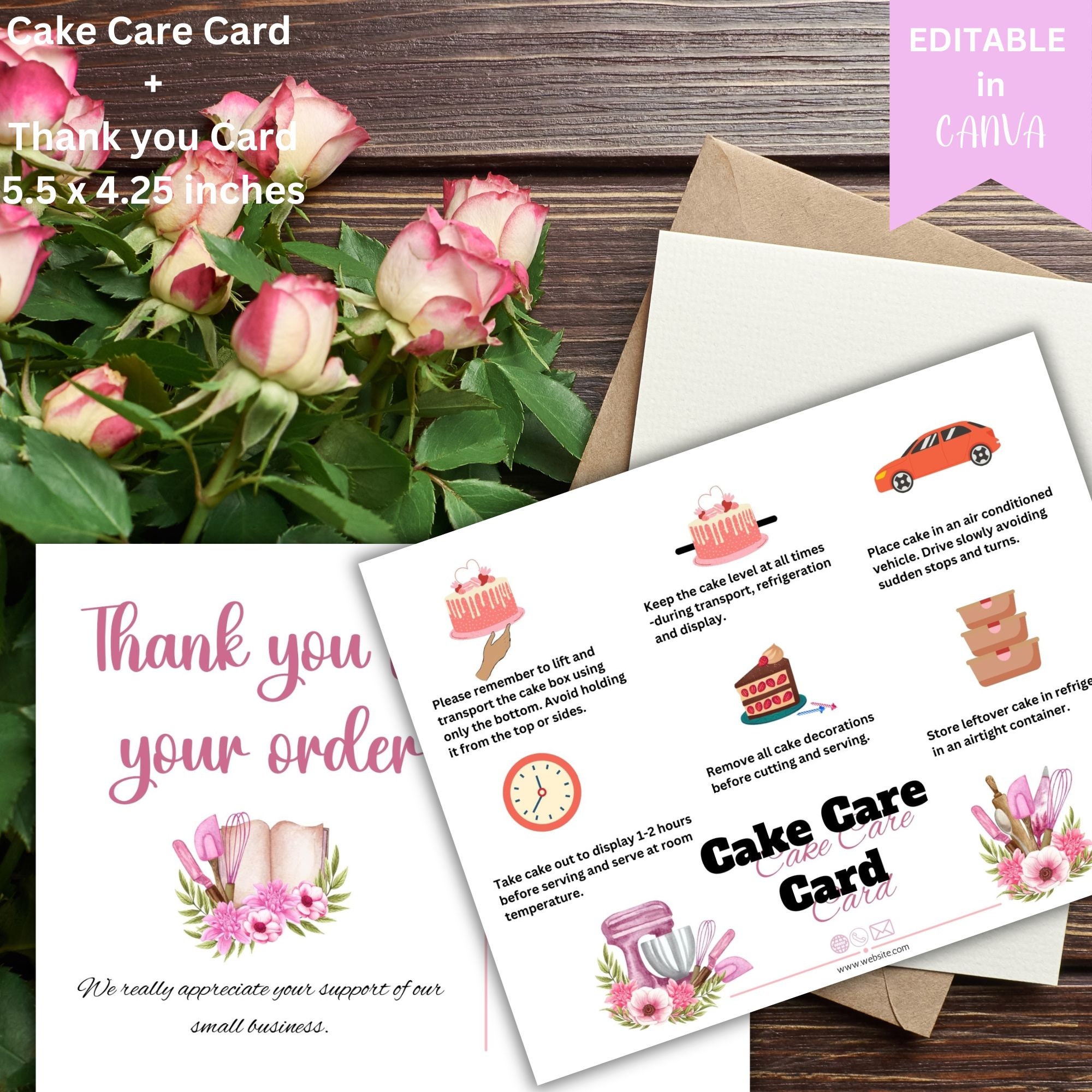 Cake Care Card Cake Instructions Cake Card Template Cake Care Cards ...