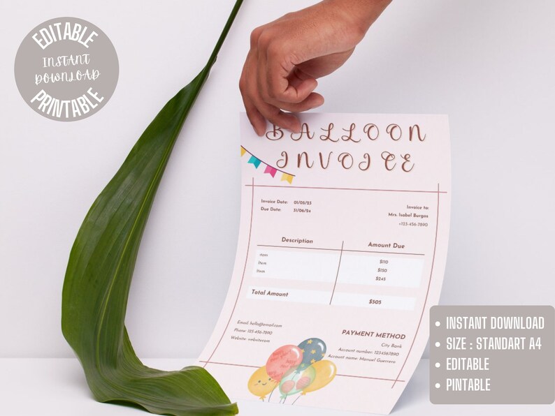 Balloon Invoice Template Editable Balloon Artist Invoice Template ...