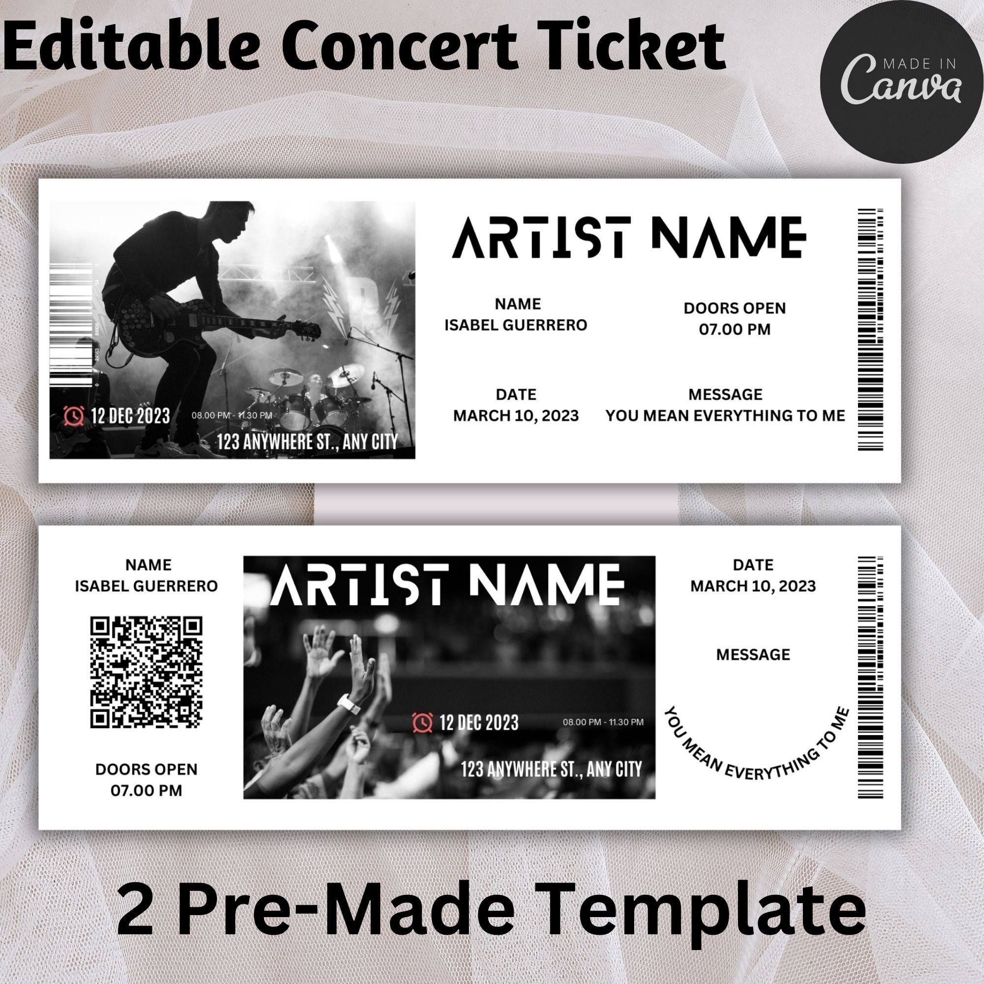 Editable Concert Ticket Template, DIY Event Ticket, Custom Concert ...
