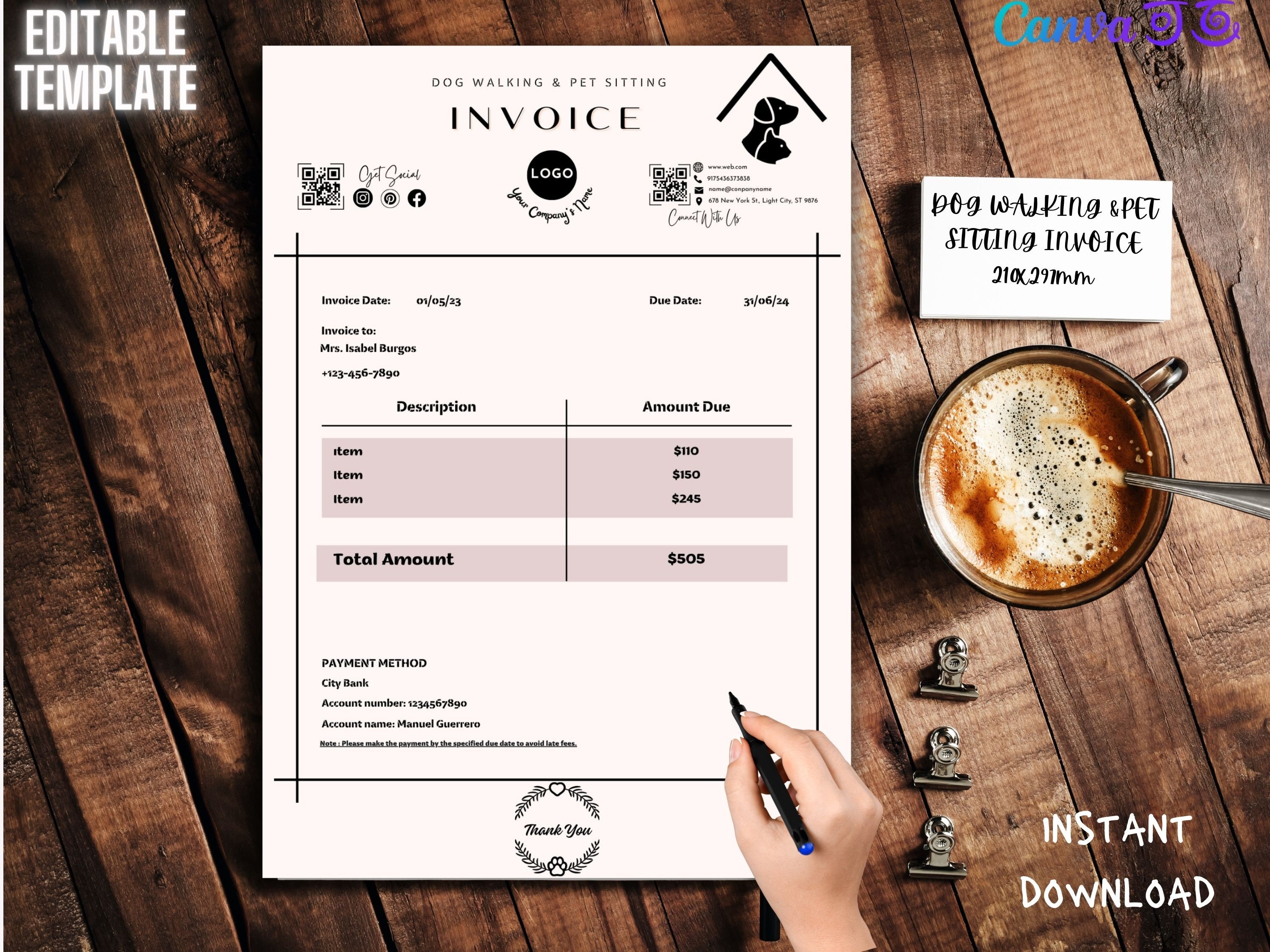 Pet Sitting Invoice Template Cat Sitter Invoice Dog Sitter Invoice Pet ...