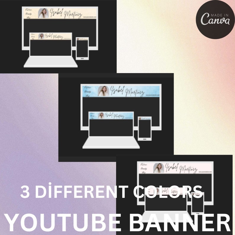 Youtube Banner Template With 3 Colors Youtube Branding Kit Editable ...