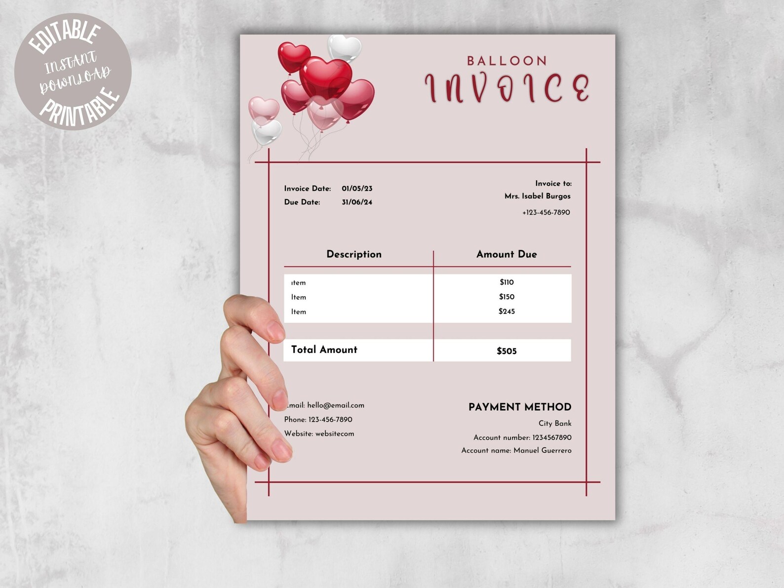 Custom Balloon Invoice Personalized Party Decor Balloon Purchase ...