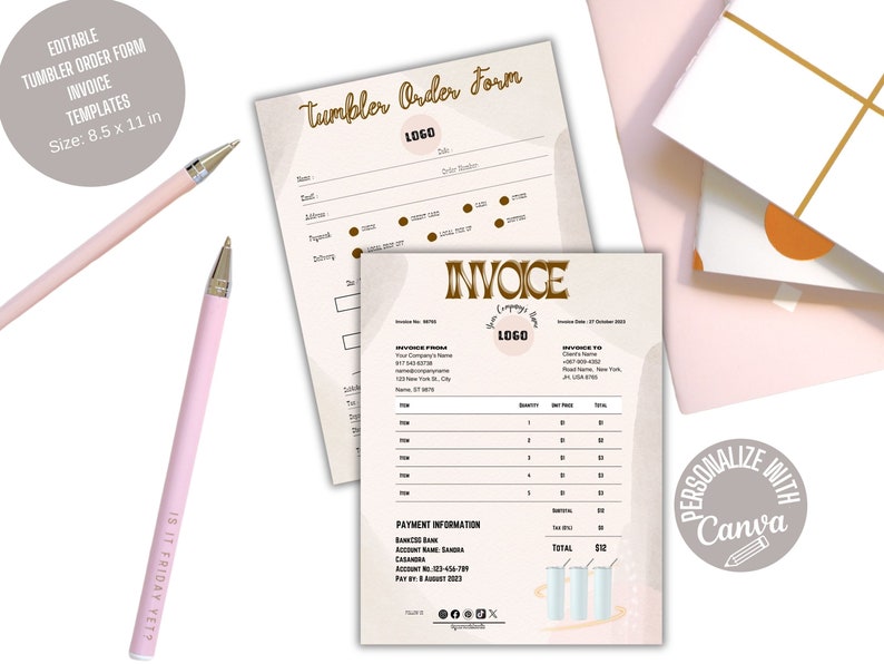 Editable Tumbler Order Form Template | Printable PDF for Custom Orders ...