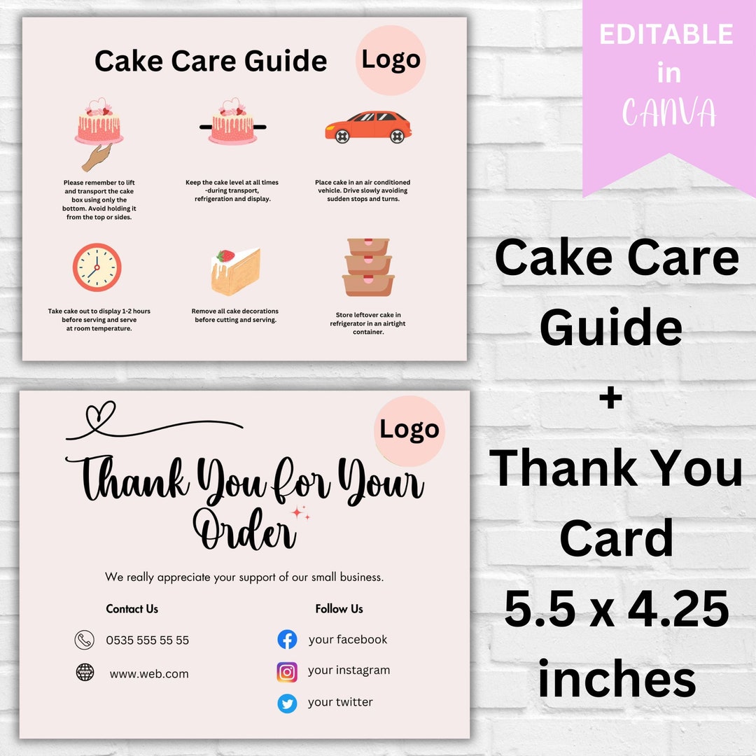 Cake Care Card Cake Instructions Cake Card Template Cake Care Cards ...