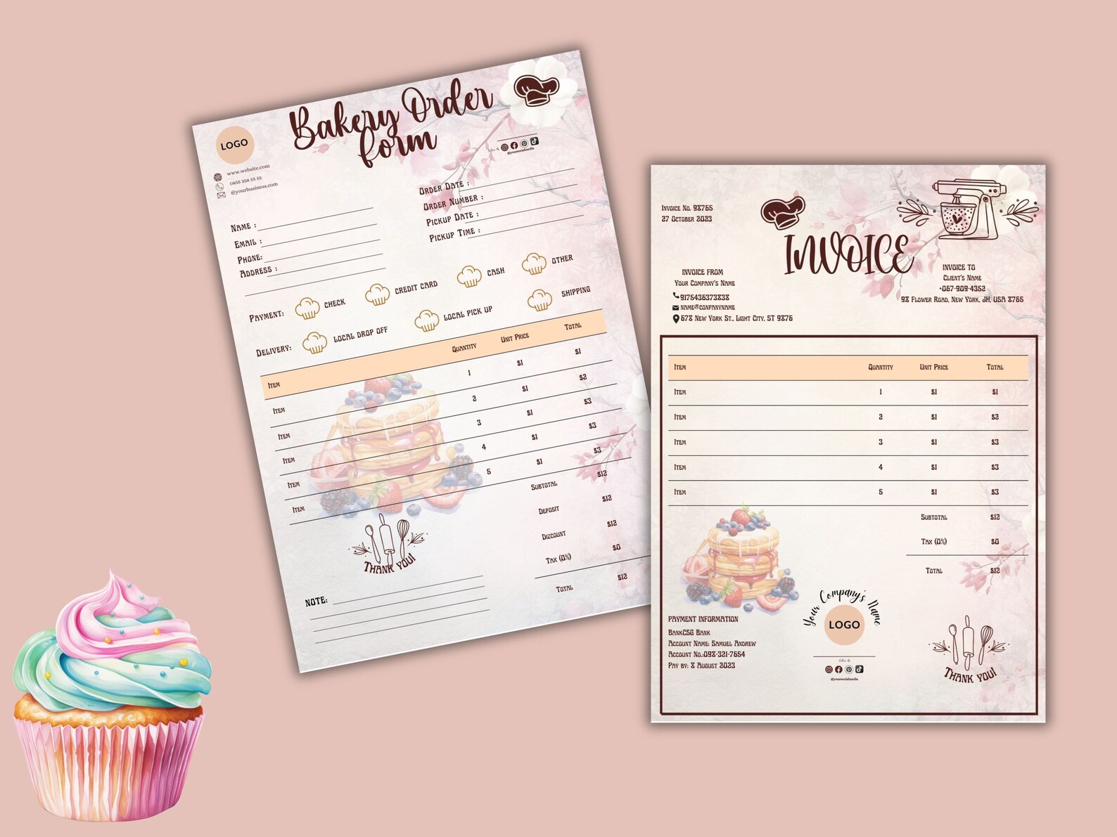 Bakery Order Form Editable Cake Order Form Printable Bakery Custom ...
