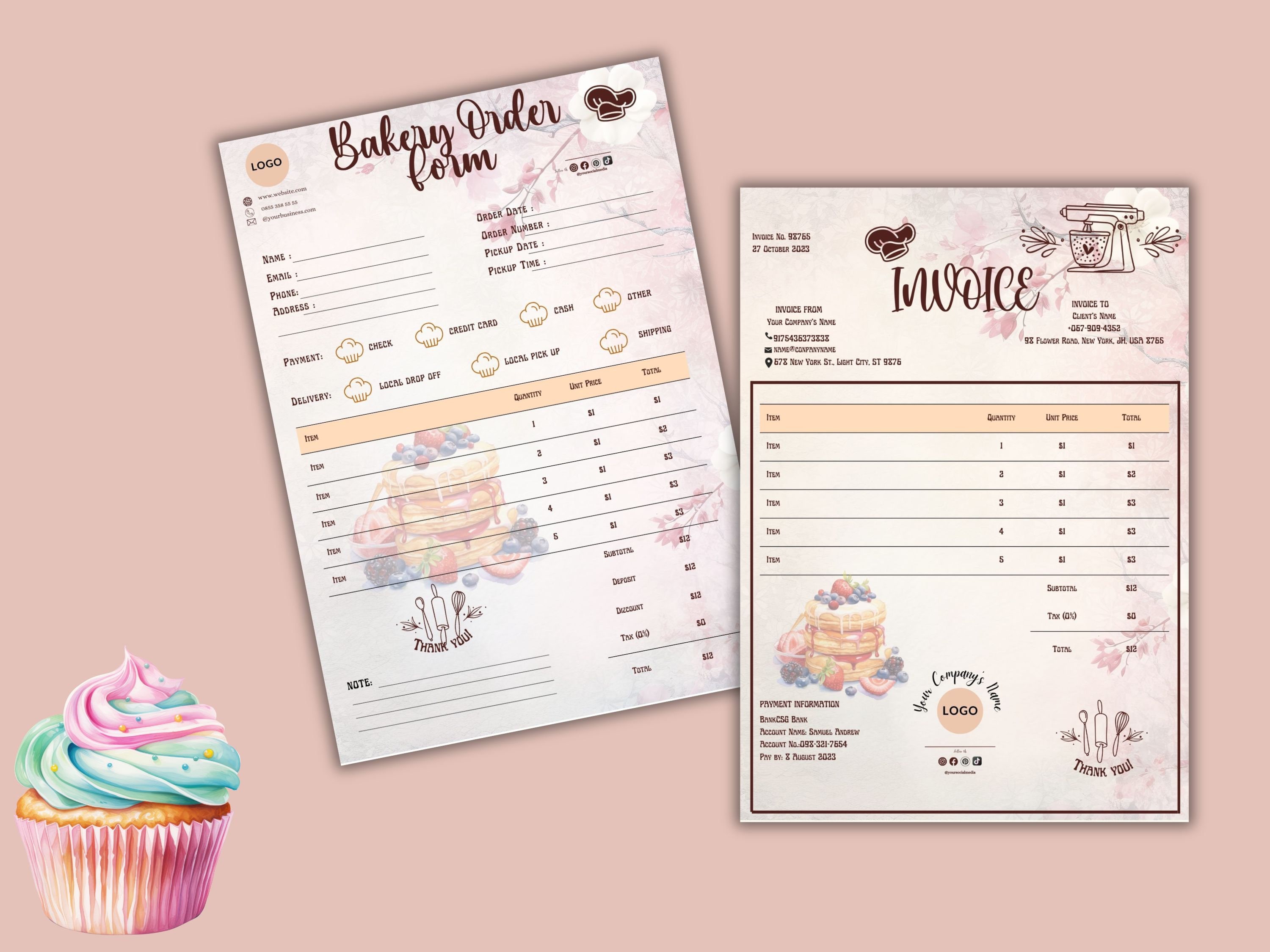 Bakery Order Form Editable Cake Order Form Printable Bakery Custom ...