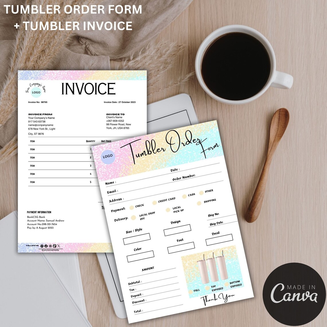 Editable Tumbler Order Form Template Custom Tumbler Order Form ...