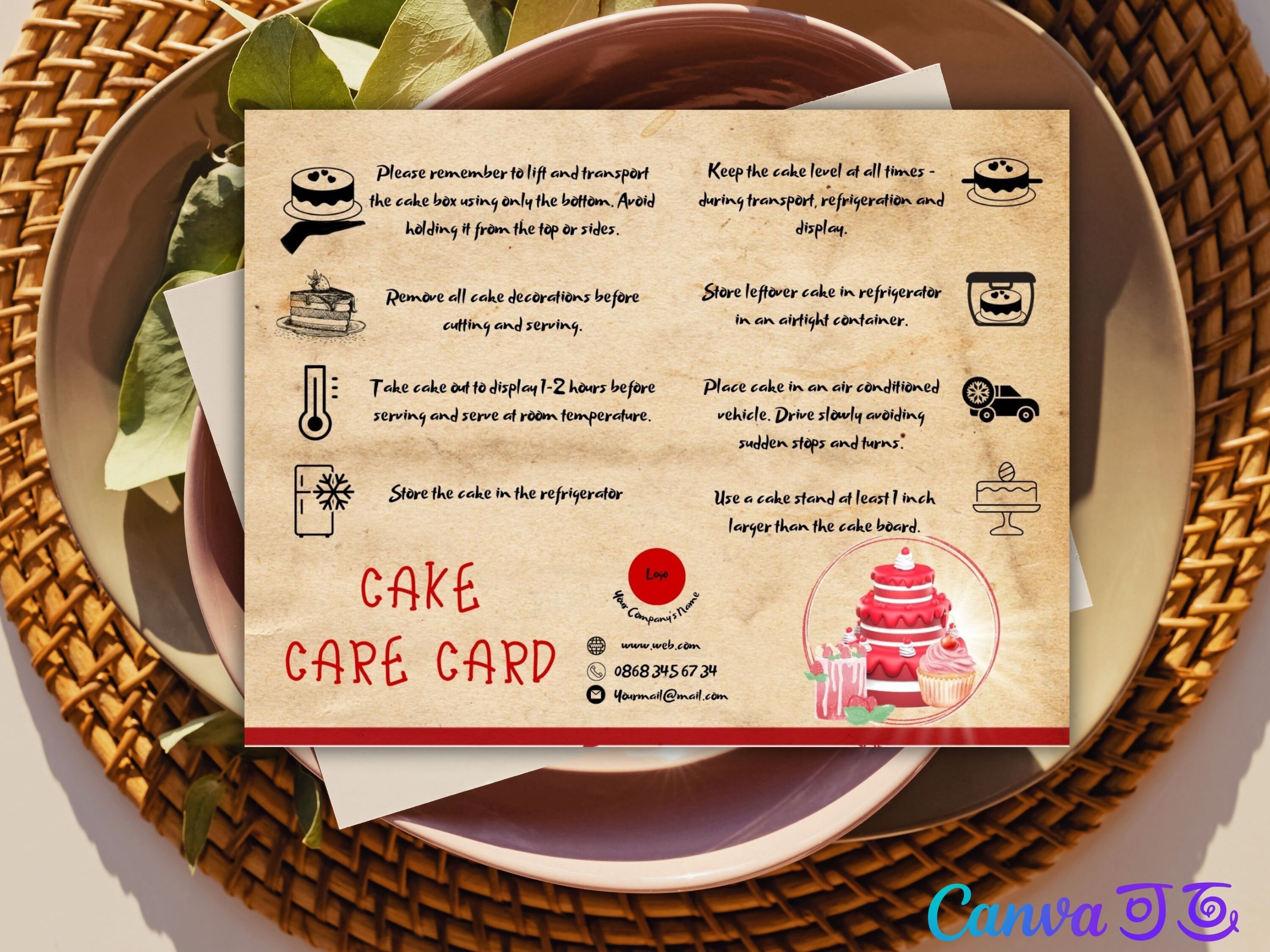 Cake Care Card Editable Cake Cutting Card Printable Thank You Card Cake ...