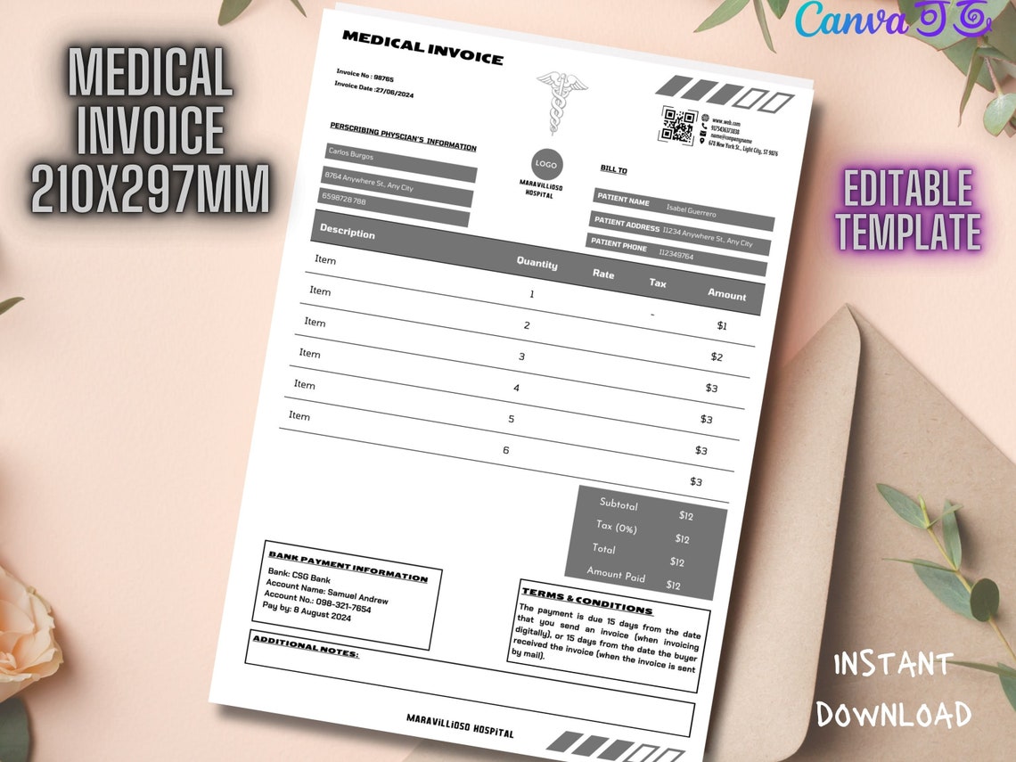 Printable Medical Invoice Doctor's Bill Release Business Invoice ...