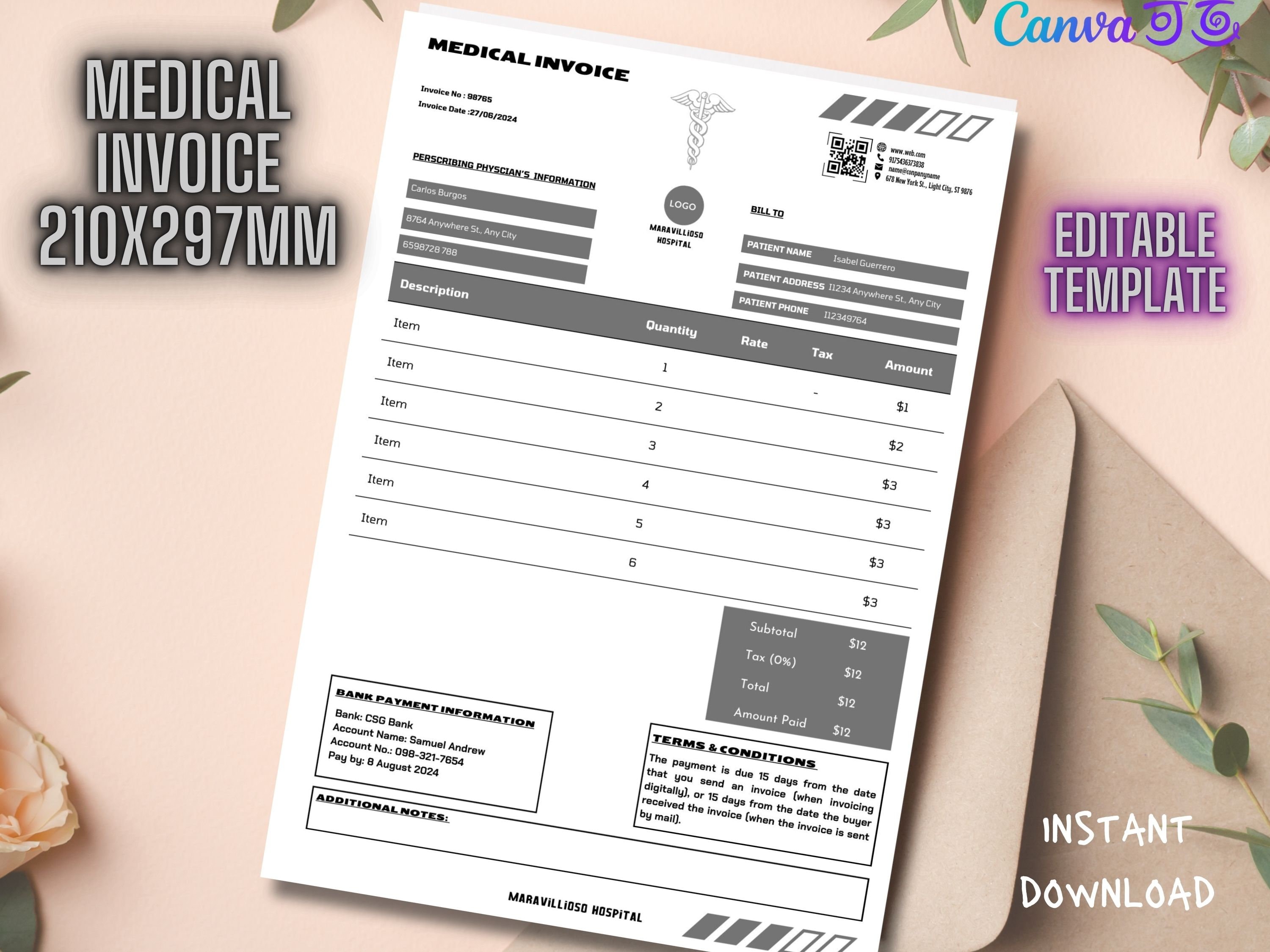 Printable Medical Invoice Doctor's Bill Release Business Invoice ...