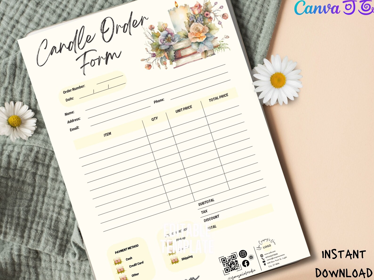 Editable Candle Order Form Canva Template Printable Candle Invoice ...