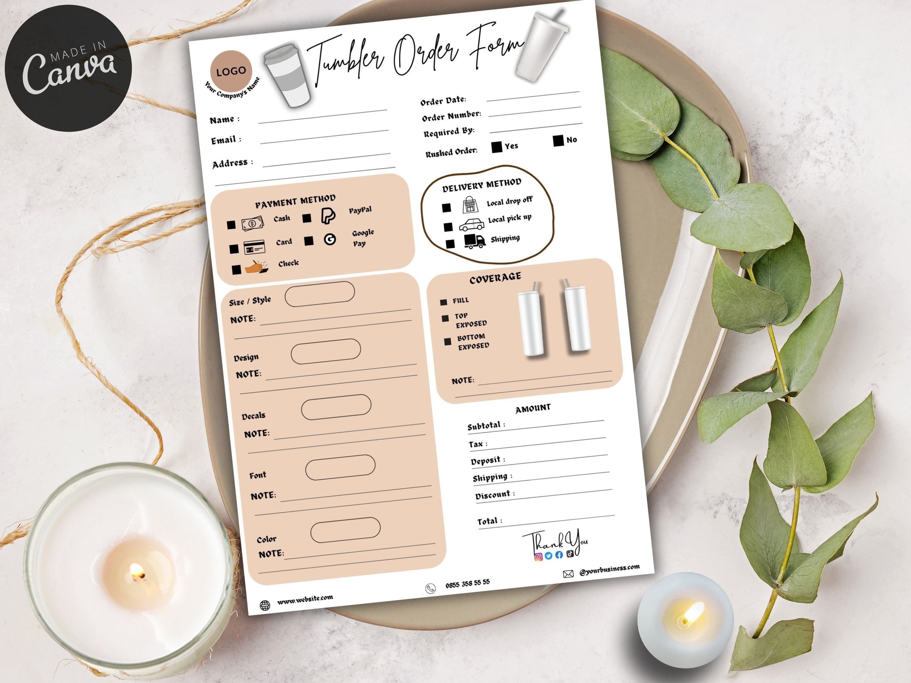 Editable Tumbler Order Form Tumbler Order Sheet Craft Order Form ...