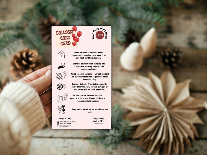 Balloon Care Card Scan to Pay Template Editable Balloons Care ...