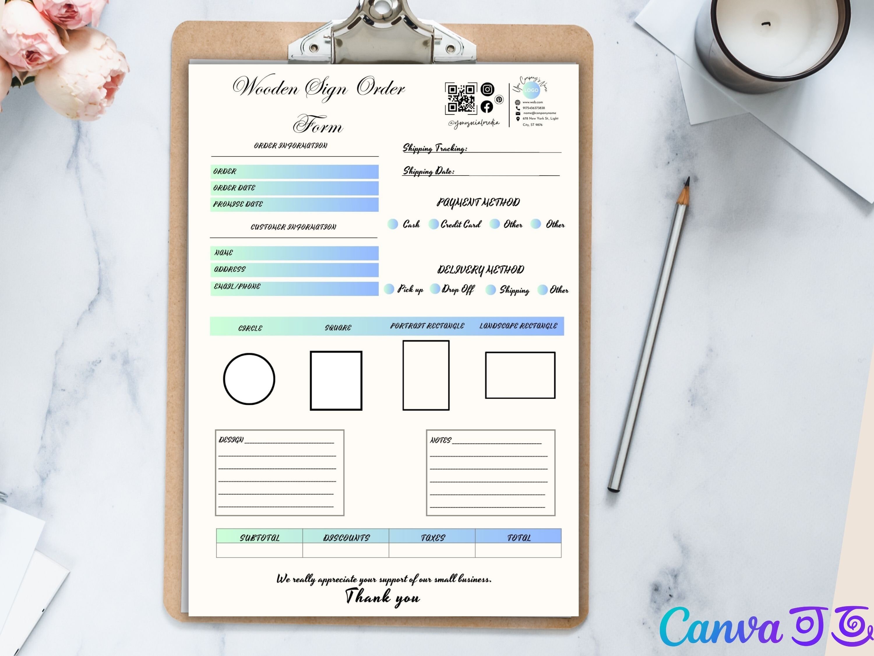 Wooden Sign Order Form Template Printable Craft Sign Order Form ...