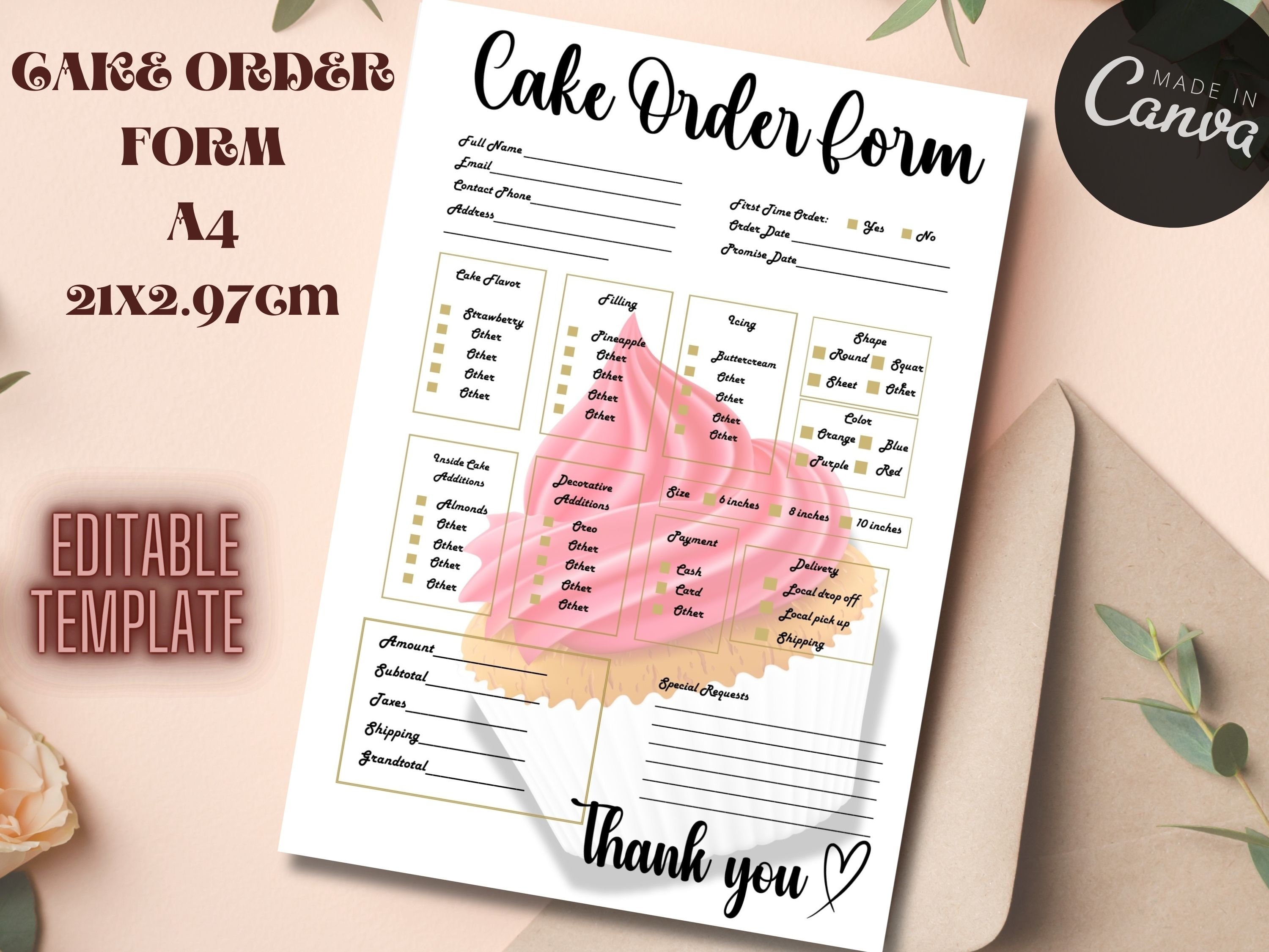 Cake Order Form Bakery Order Form Small Business Forms Customizable ...