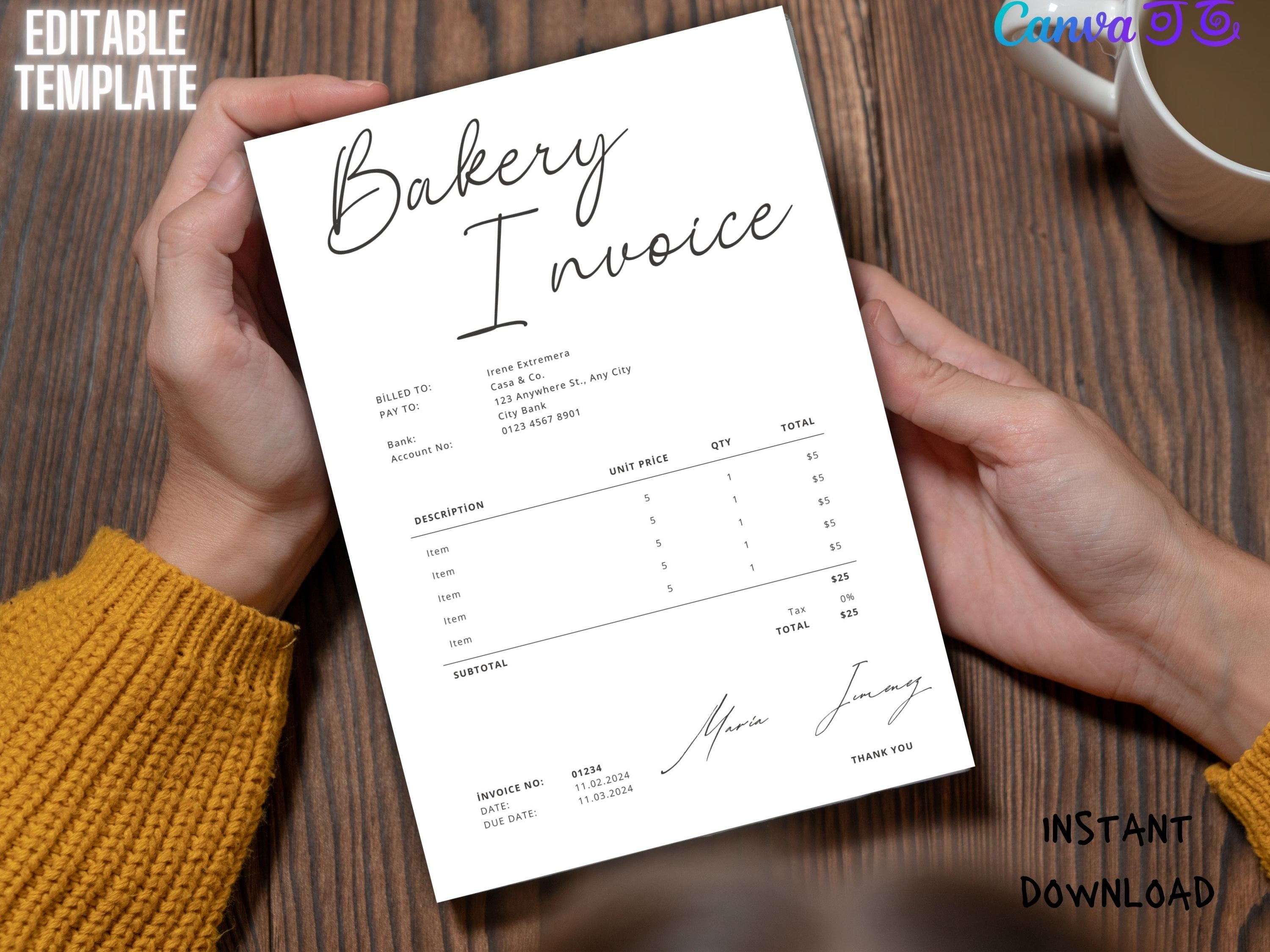 Bakery Invoice Template Receipt Template Business Template Printable ...