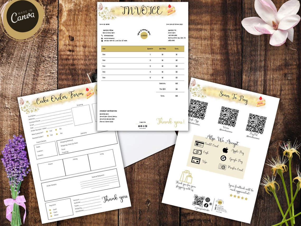 Editable Cake Order Form Cake Invoice Scan to Pay Bakery Order Form ...