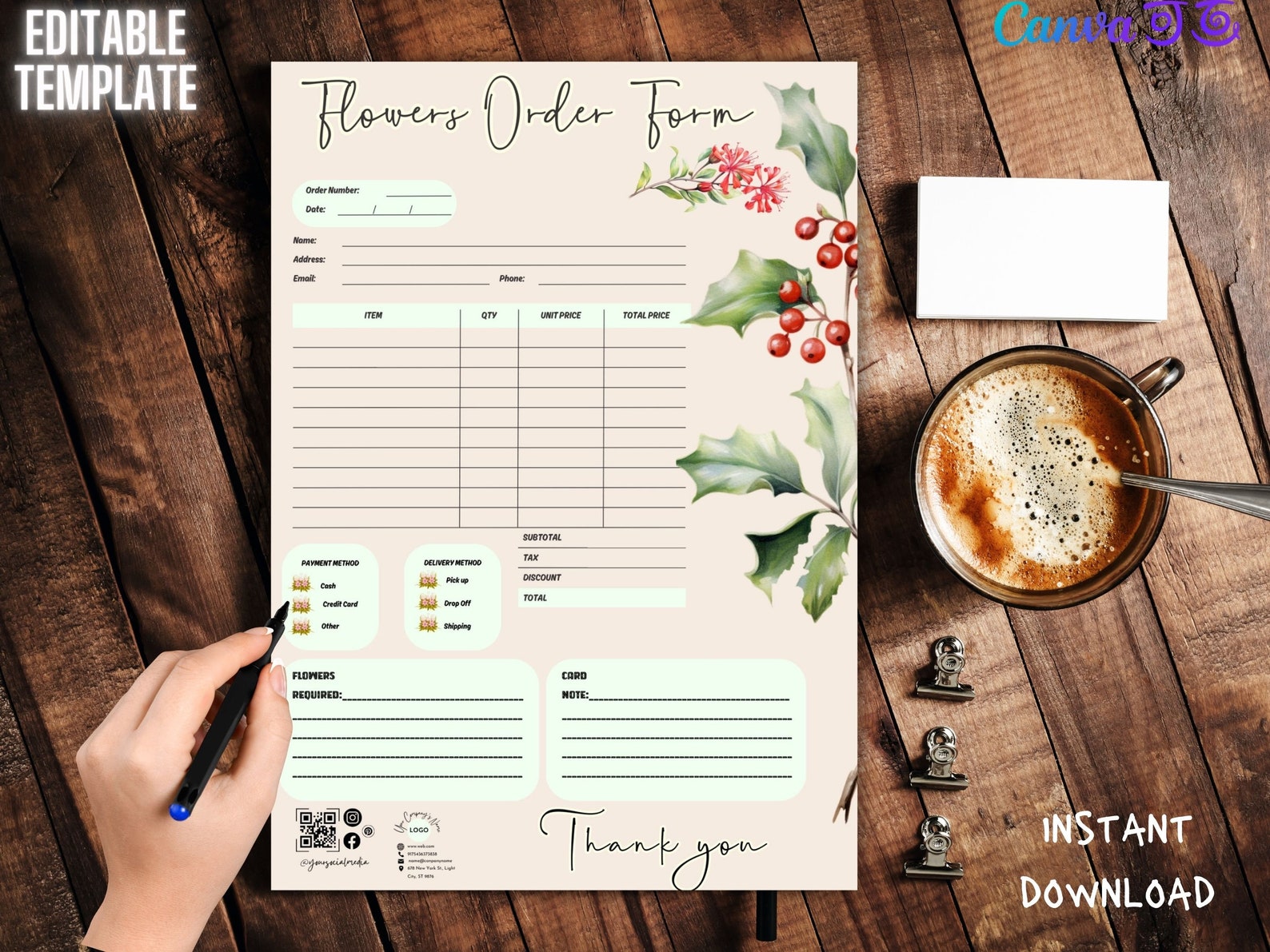 EDITABLE FLORIST ORDER Form Wedding Flowers Printable Flowers Order ...