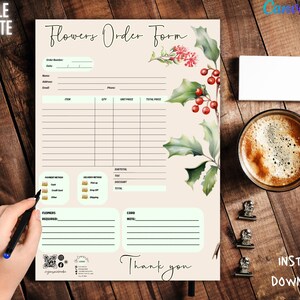 EDITABLE FLORIST ORDER Form Wedding Flowers Printable Flowers Order ...