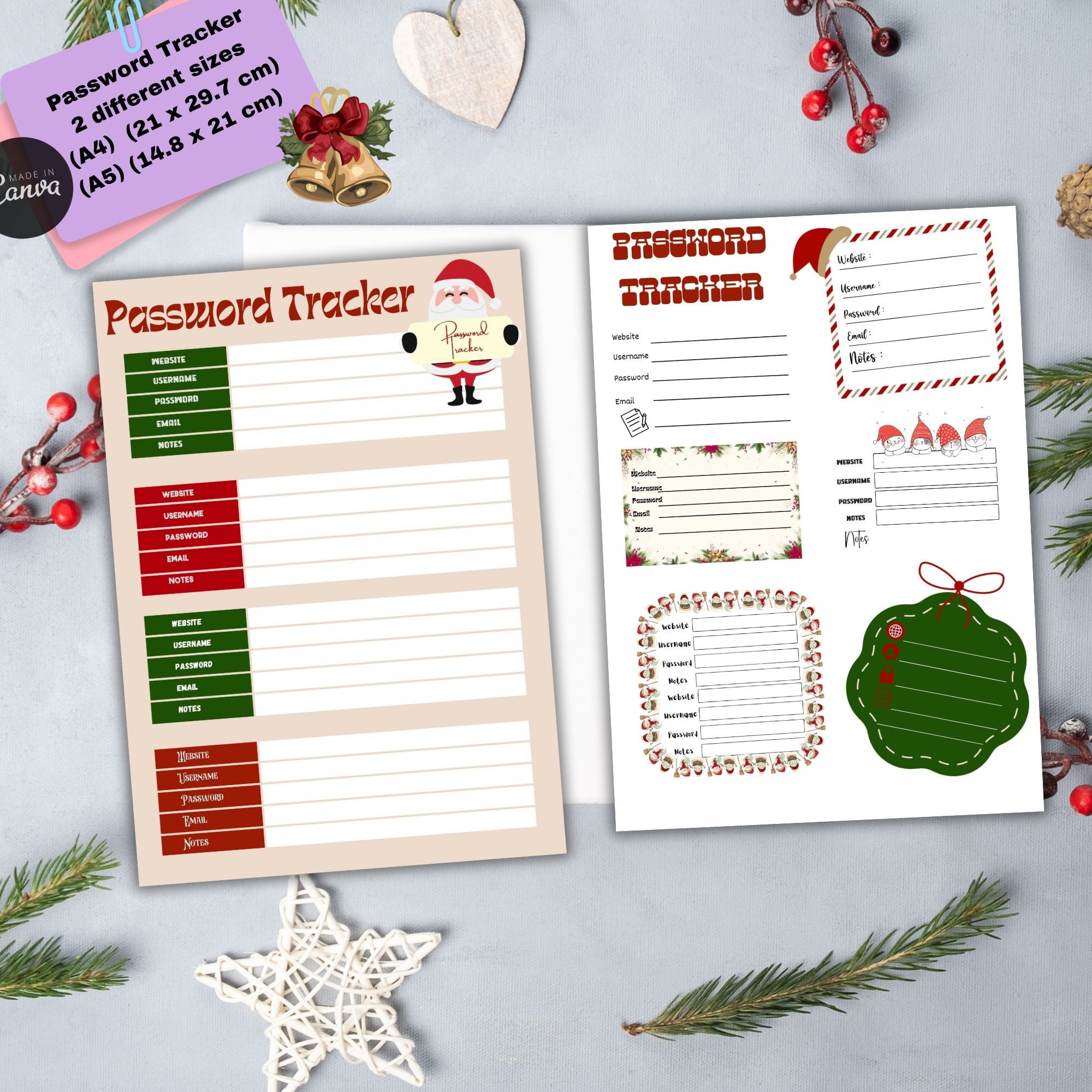 Editable Christmas Fillable Password Tracker BUNDLE, 4 Christmas ...