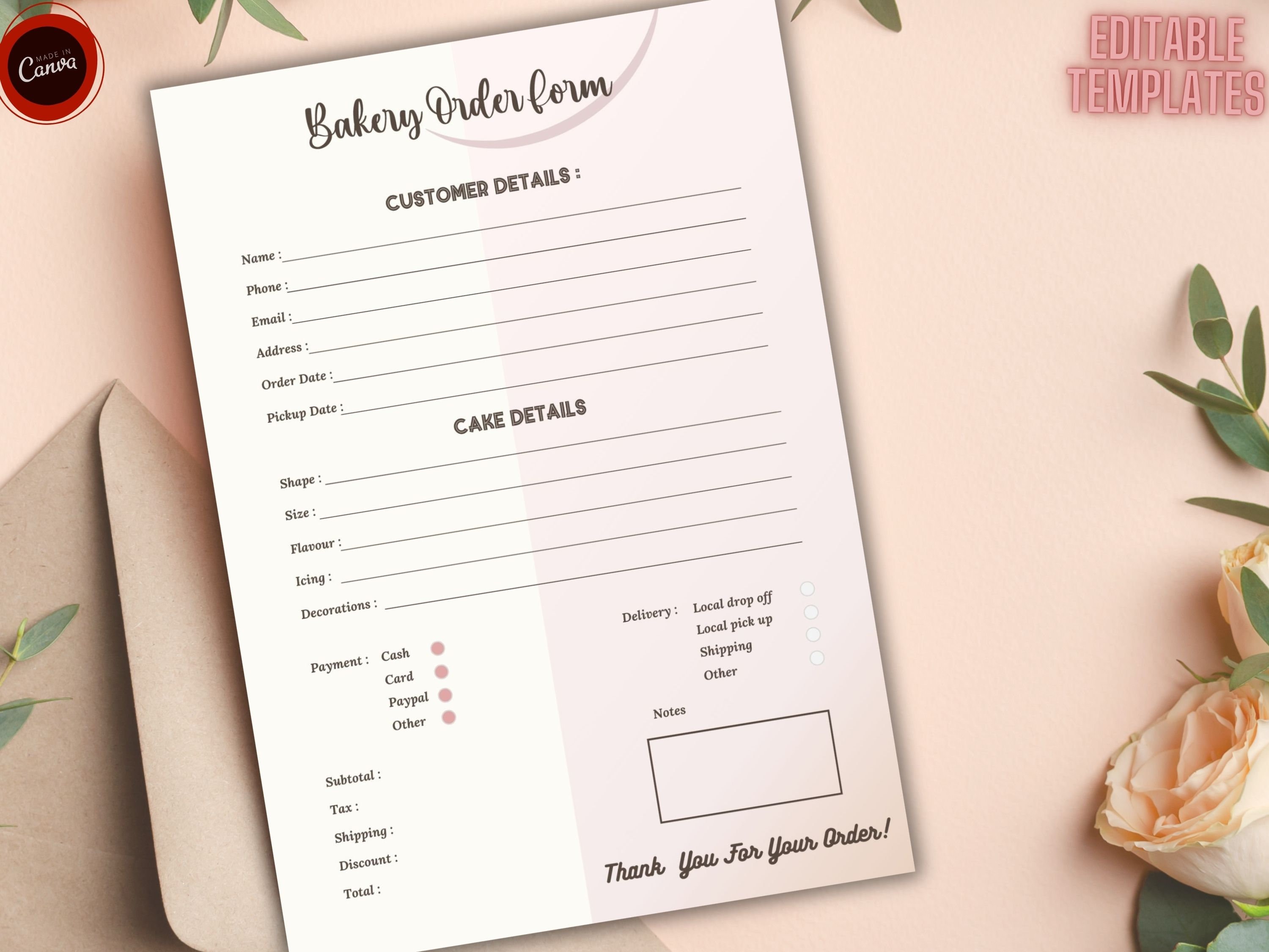 Editable Bakery Order Form Printablr Cake Order Form Small Business ...