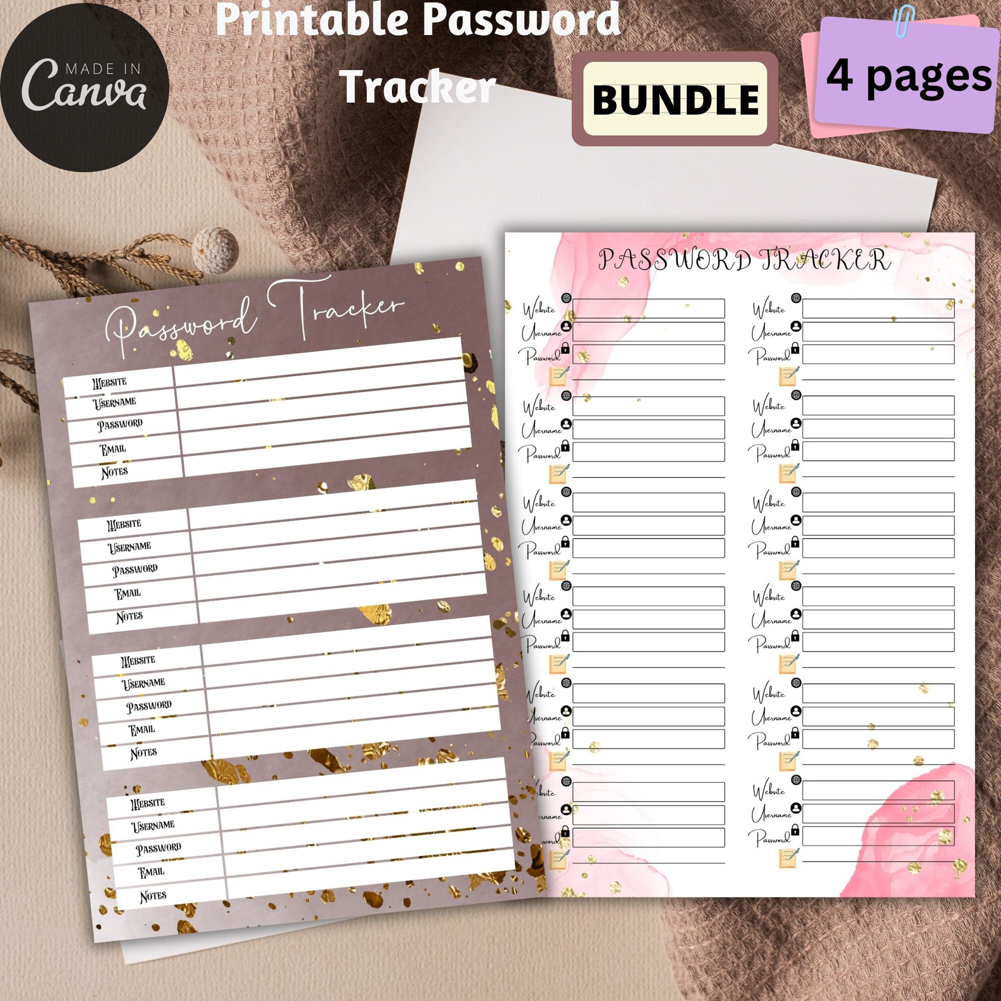 Password Tracker BUNDLE, 4 Printable Password Log, Password Keeper ...