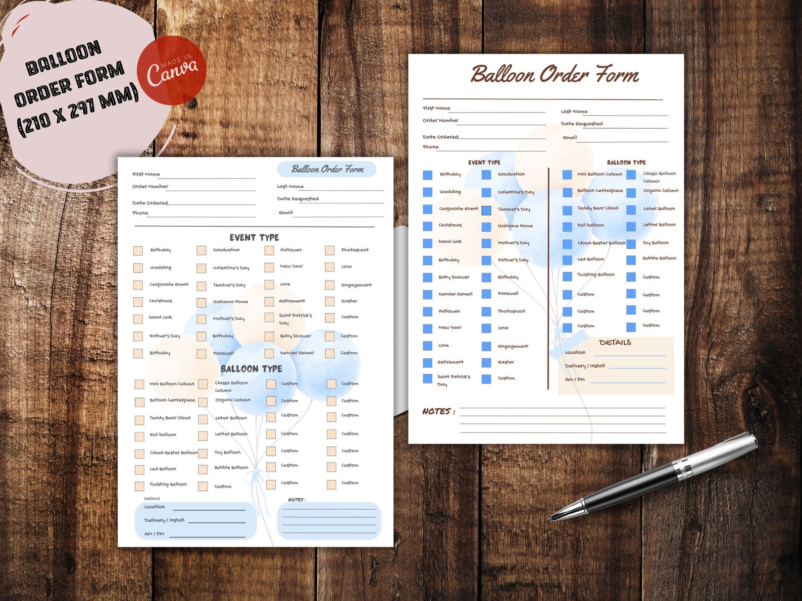 Editable Balloon Order Form Balloon Order Sheet Balloon Order Tracker ...