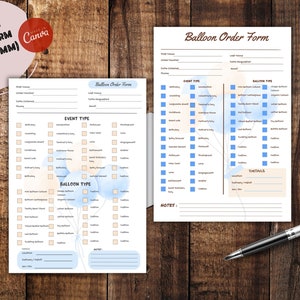 Editable Balloon Order Form Balloon Order Sheet Balloon Order Tracker ...