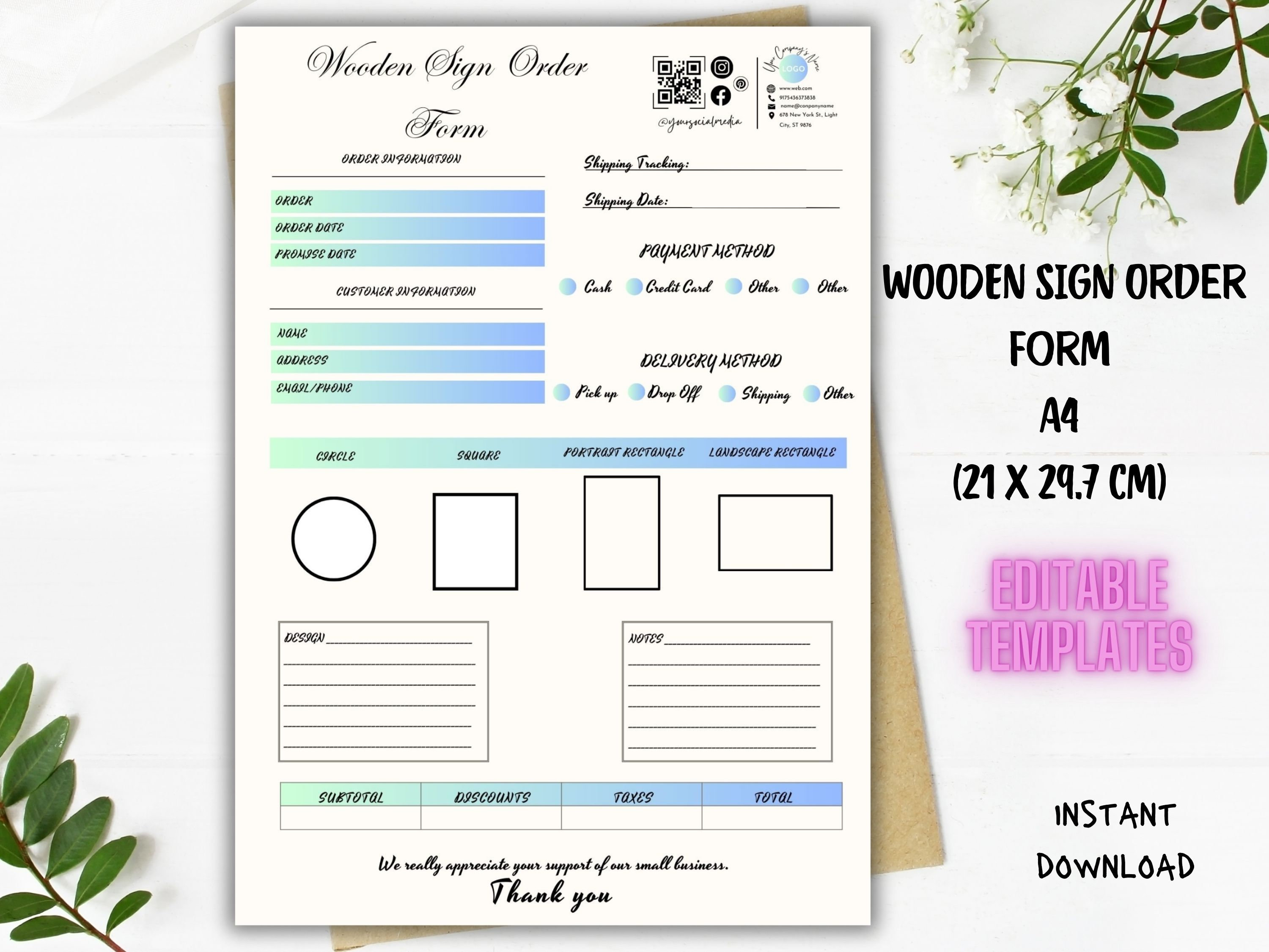 Wooden Sign Order Form Template Printable Craft Sign Order Form ...
