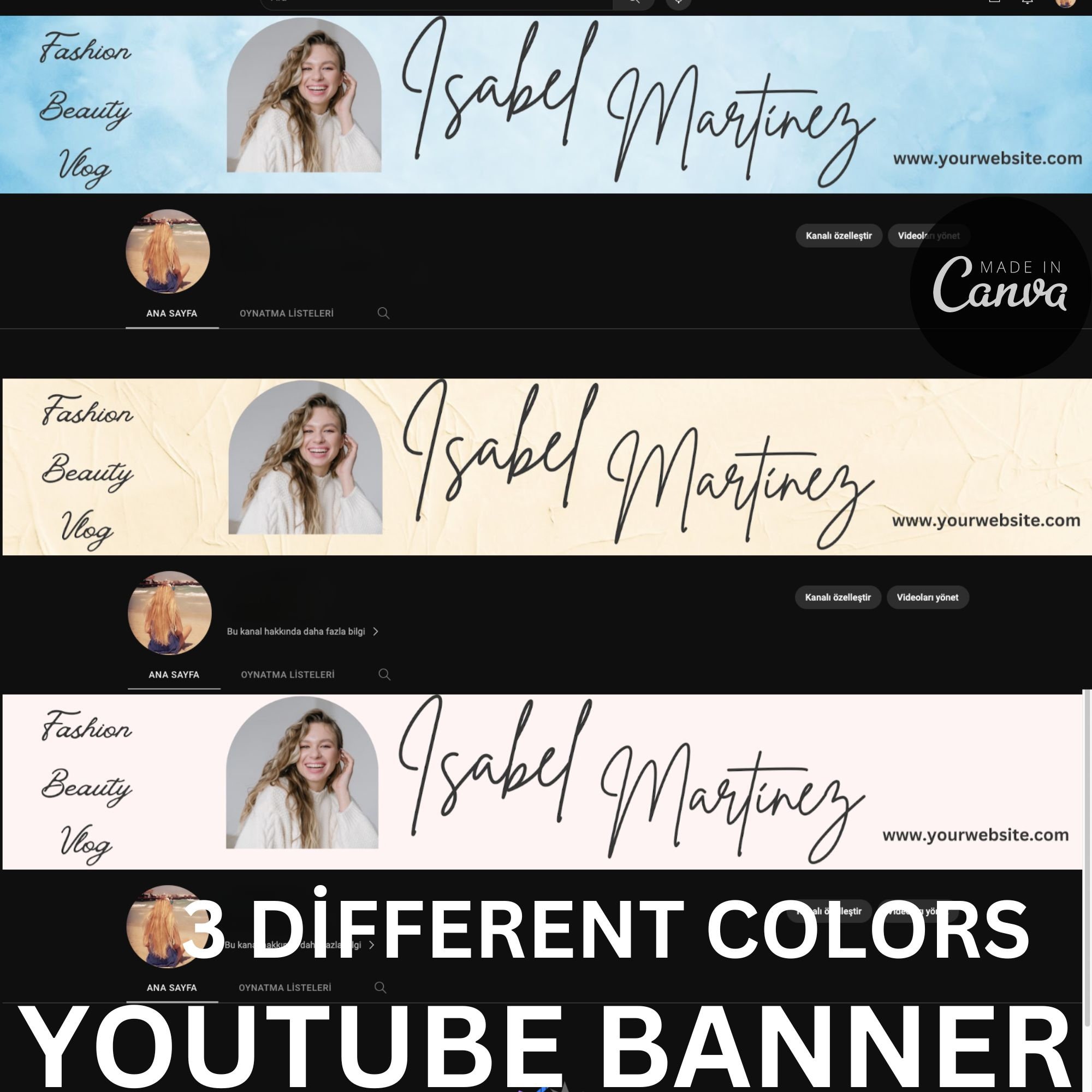 Youtube Banner Template With 3 Colors Youtube Branding Kit - Etsy