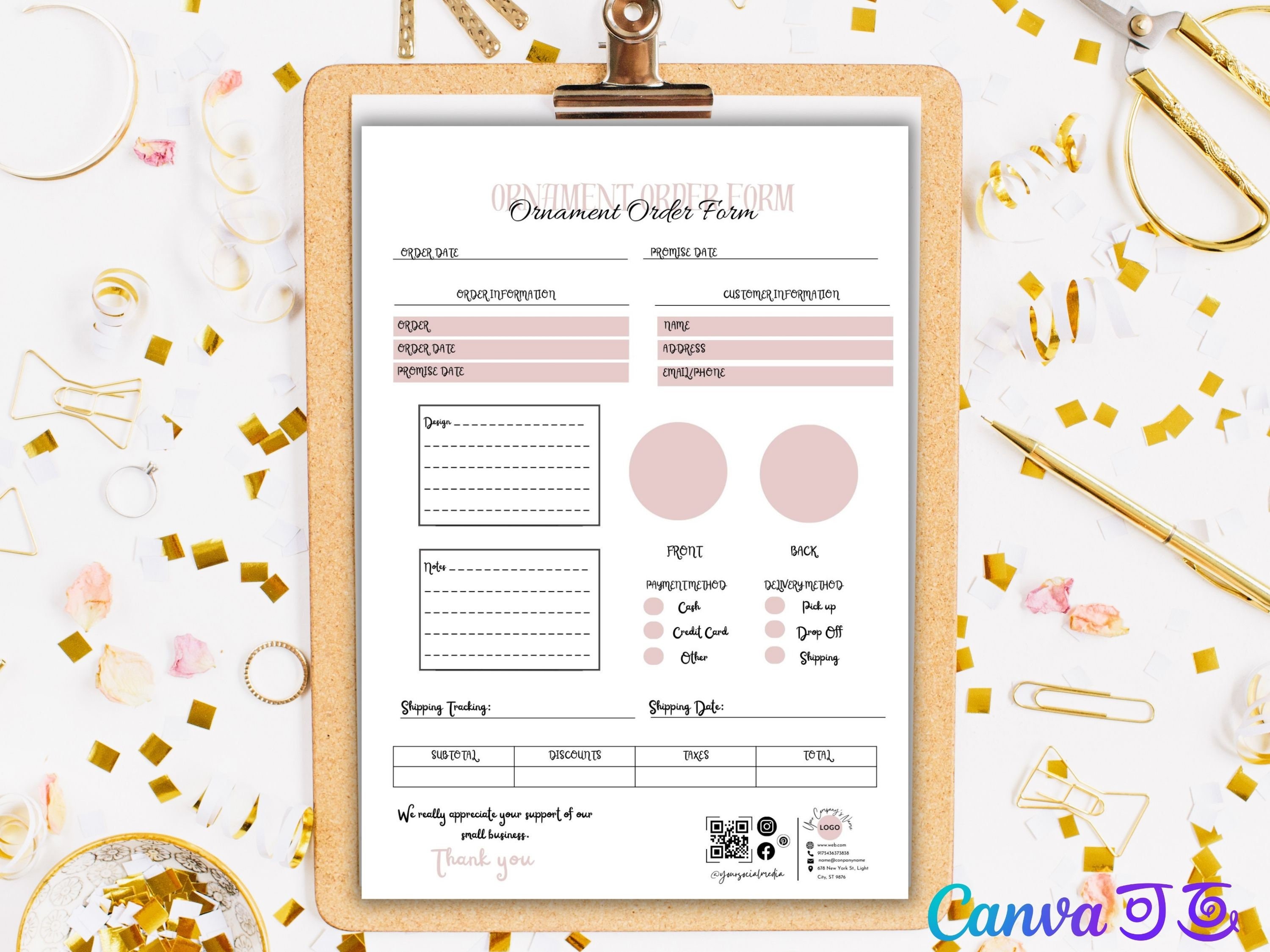 Ornament Order Form Editable Crafters Order Form Template Small ...