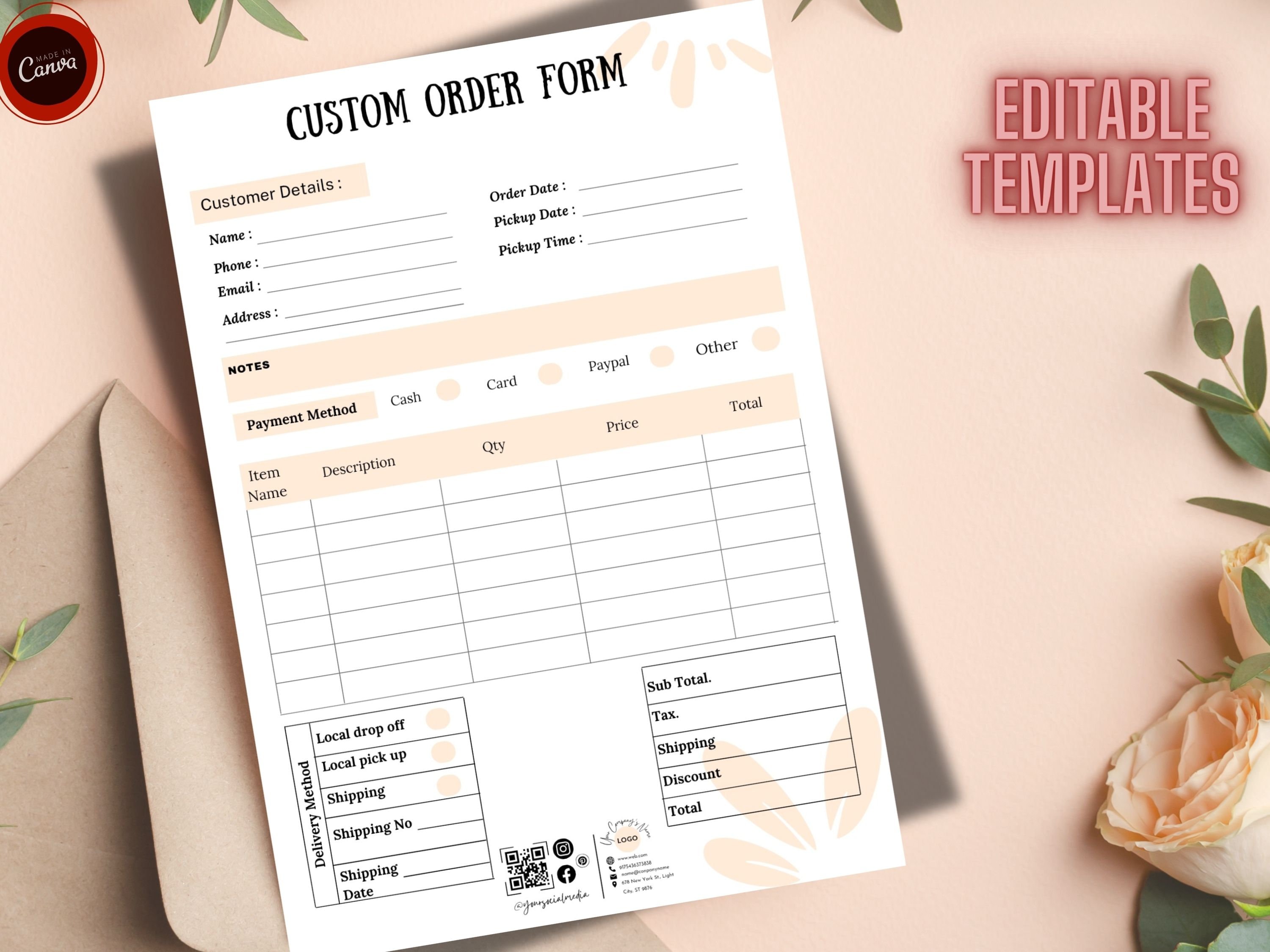 Editable Order Form Template Craft Order Form Etsy Shop Craft Business ...