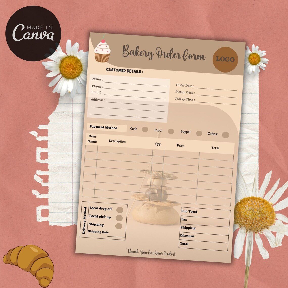 Bakery Order Form Cake Order Form Editable Template Canva Editable ...