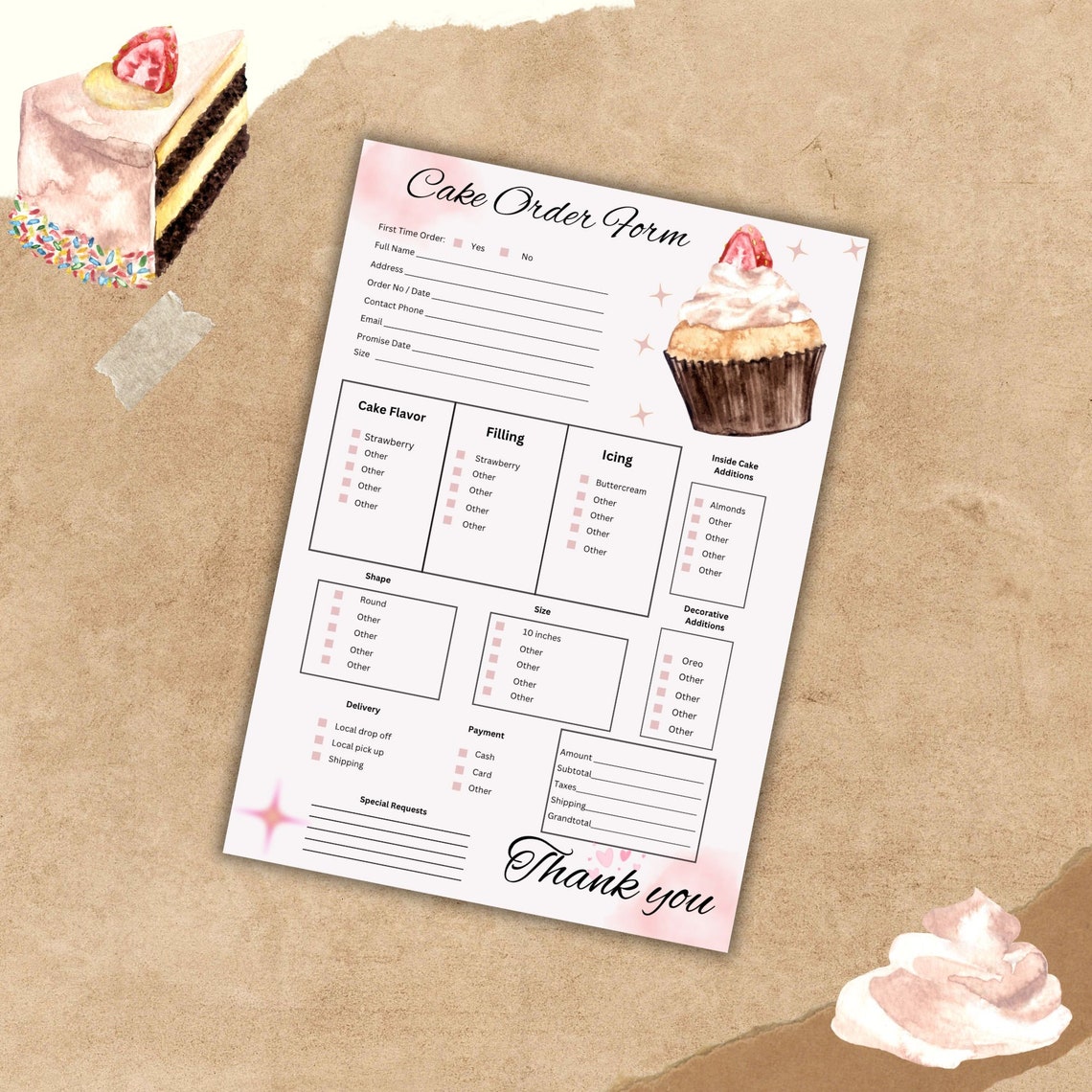 Editable Cake Order Form Template Cupcake Order Form Small Business ...