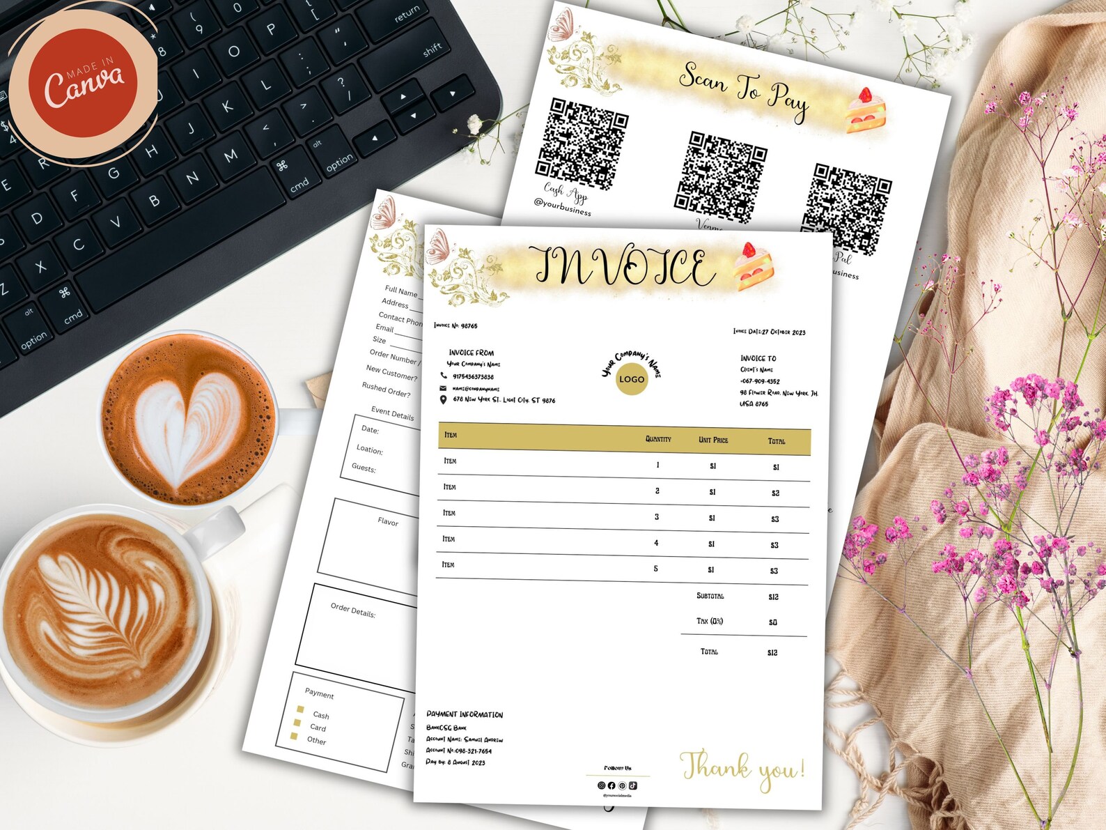 Editable Cake Order Form Cake Invoice Scan to Pay Bakery Order Form ...