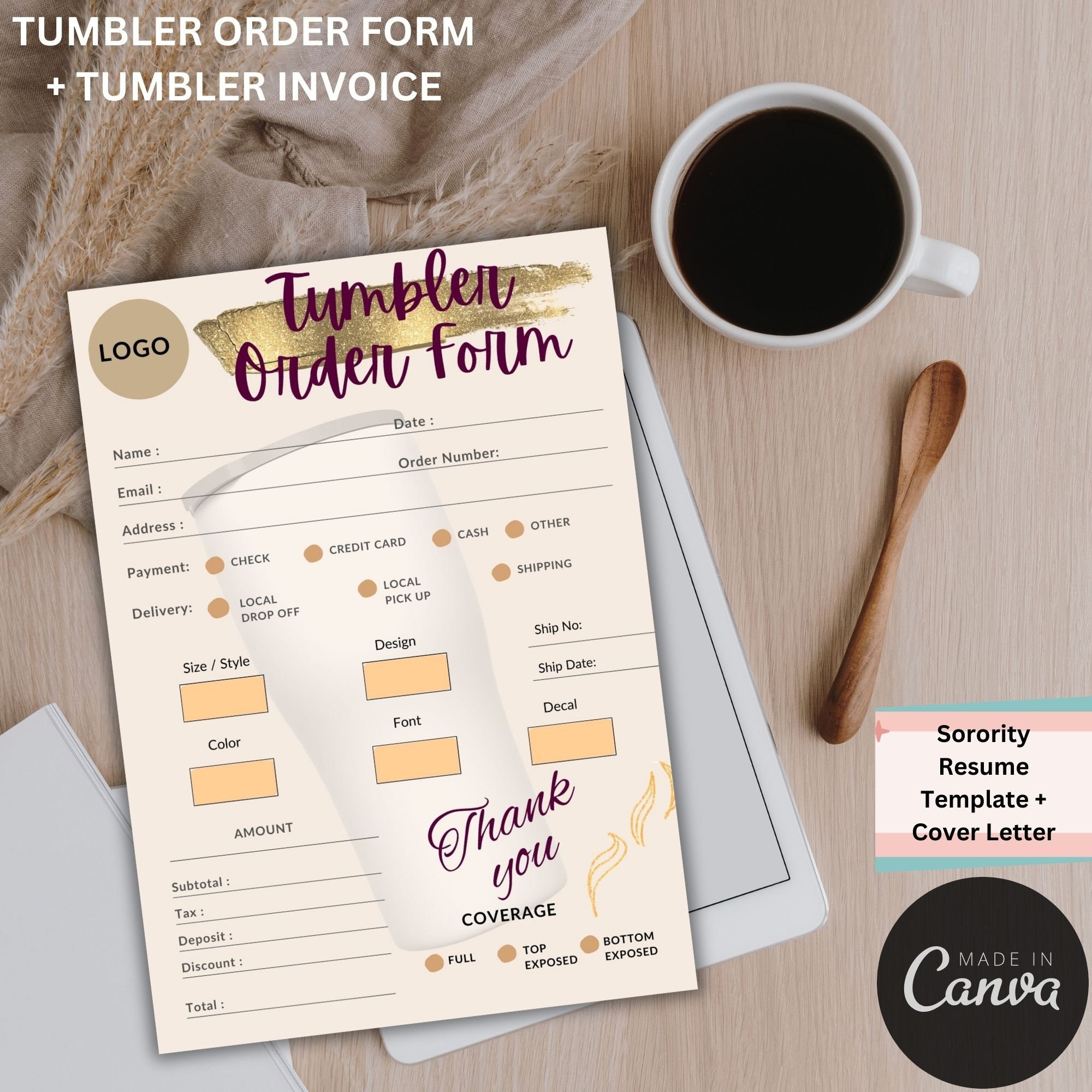 Editable Tumbler Order Form Template Custom Tumbler Order Form - Etsy