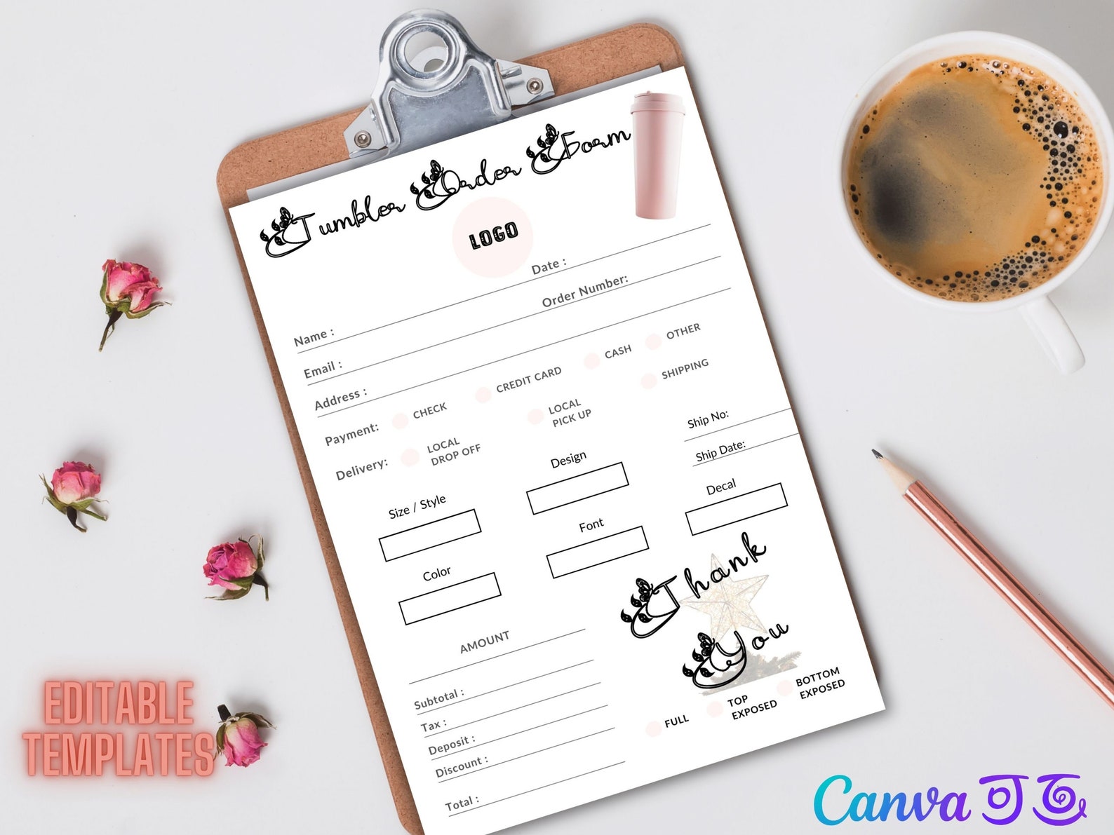 Editable Tumbler Order Form Printable Cup Order Form Tumbler Business ...