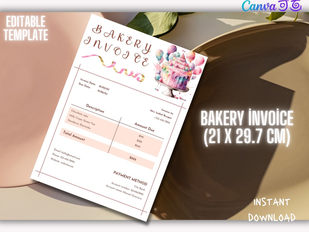 Bakery Invoice Wedding Baker Invoice Bakery Invoice Template Canva ...