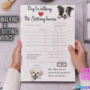 Pet Sitting Invoice Template for Dog Walking Pet Care Dog Grooming and ...