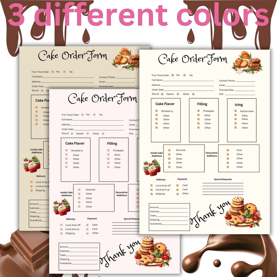 Editable Cake Order Form Bakery Order Form Printable Template Cupcake ...