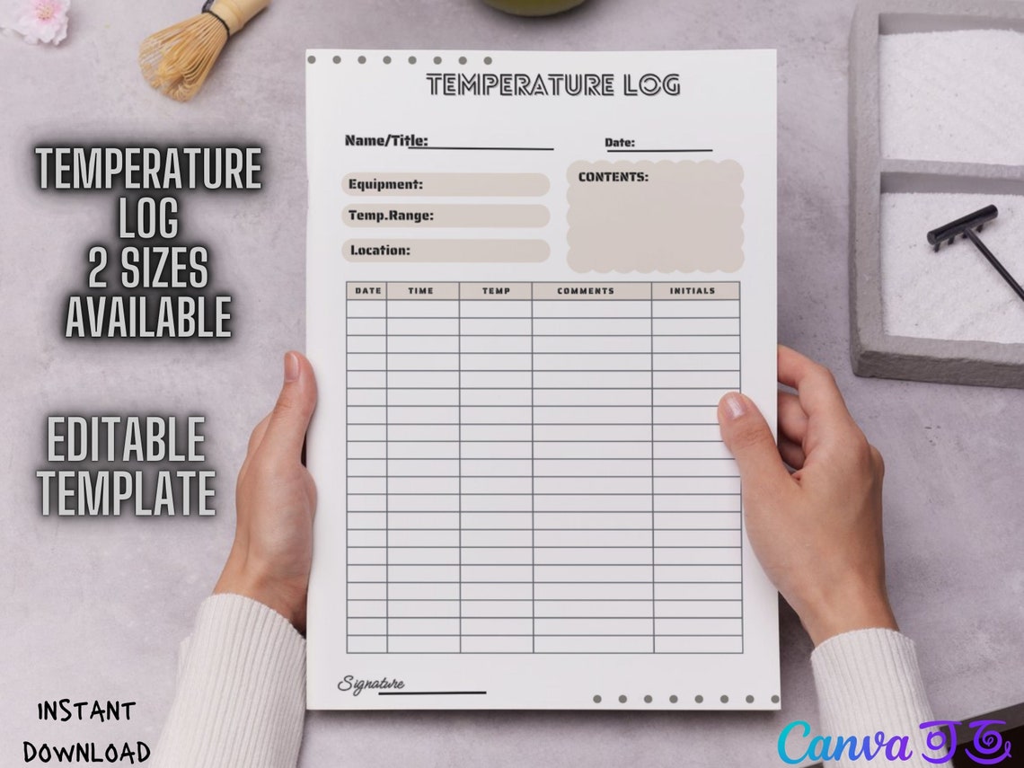 Temperature Check Record Log Daily Refrigerator Printable Temperature ...