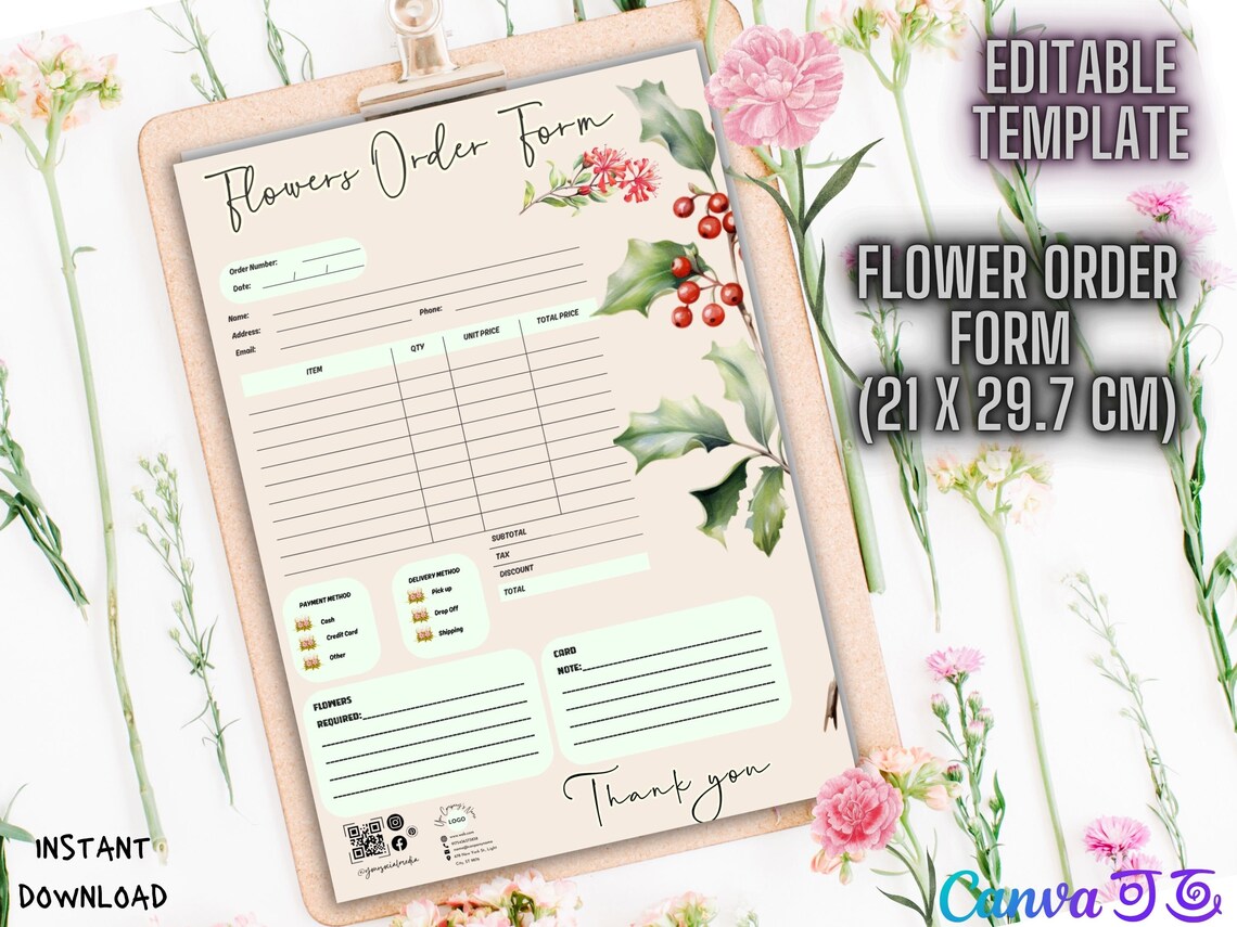 EDITABLE FLORIST ORDER Form Wedding Flowers Printable Flowers Order ...