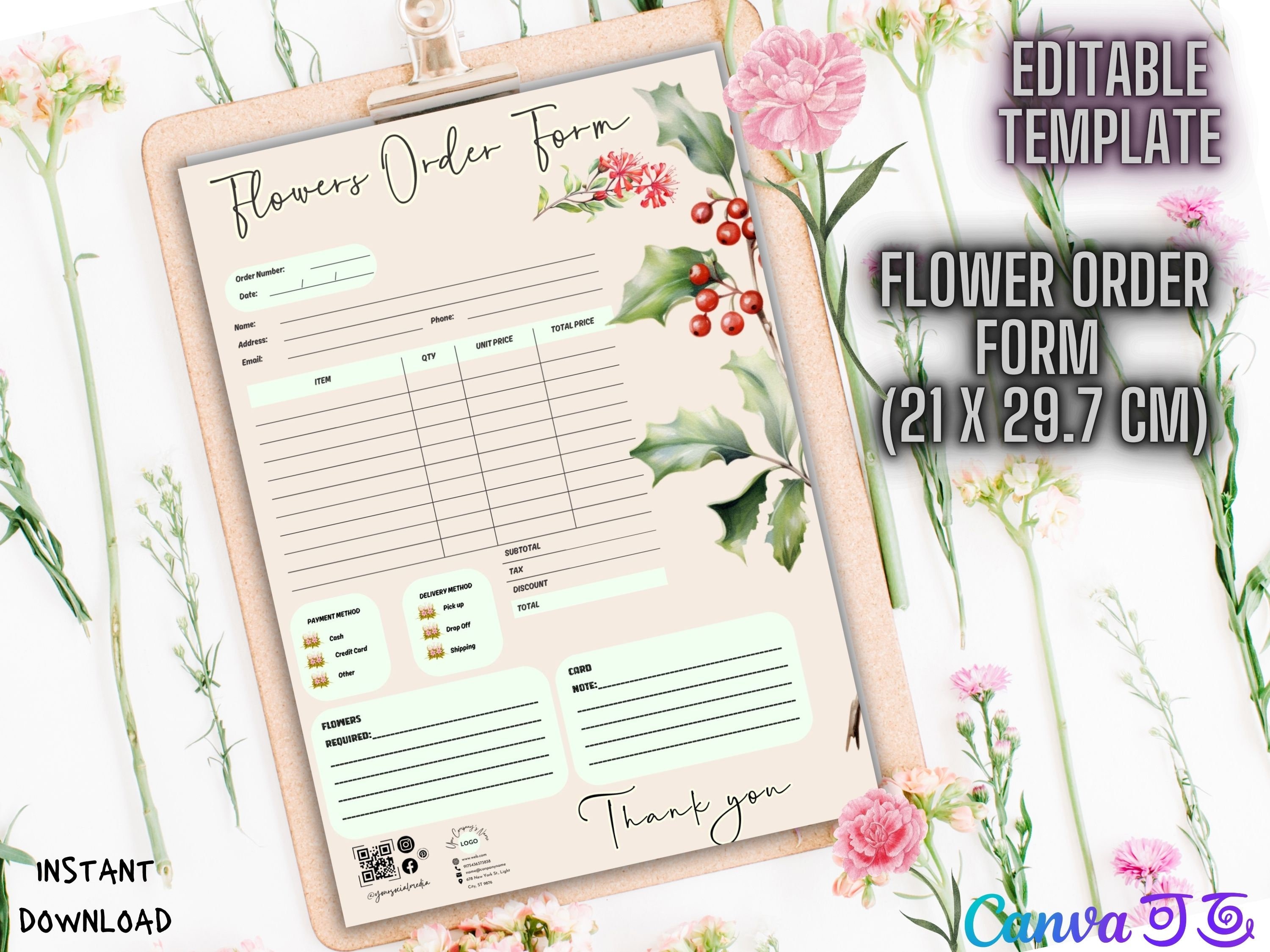 EDITABLE FLORIST ORDER Form Wedding Flowers Printable Flowers Order ...