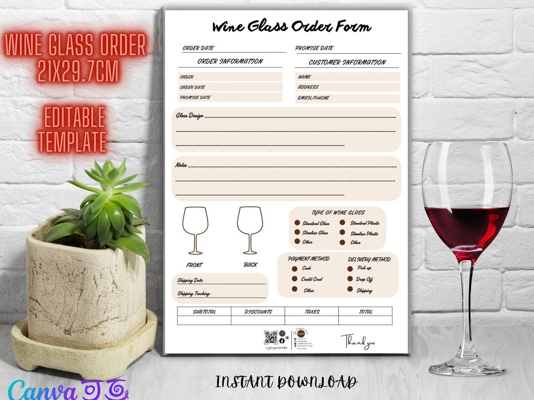 Wine Glass Order Form Editable Small Business Forms Craft Order Form ...