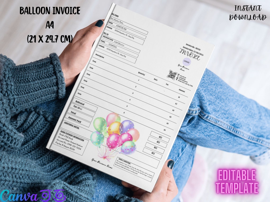 Balloon Invoice Template Receipt Template Business Template Printable ...