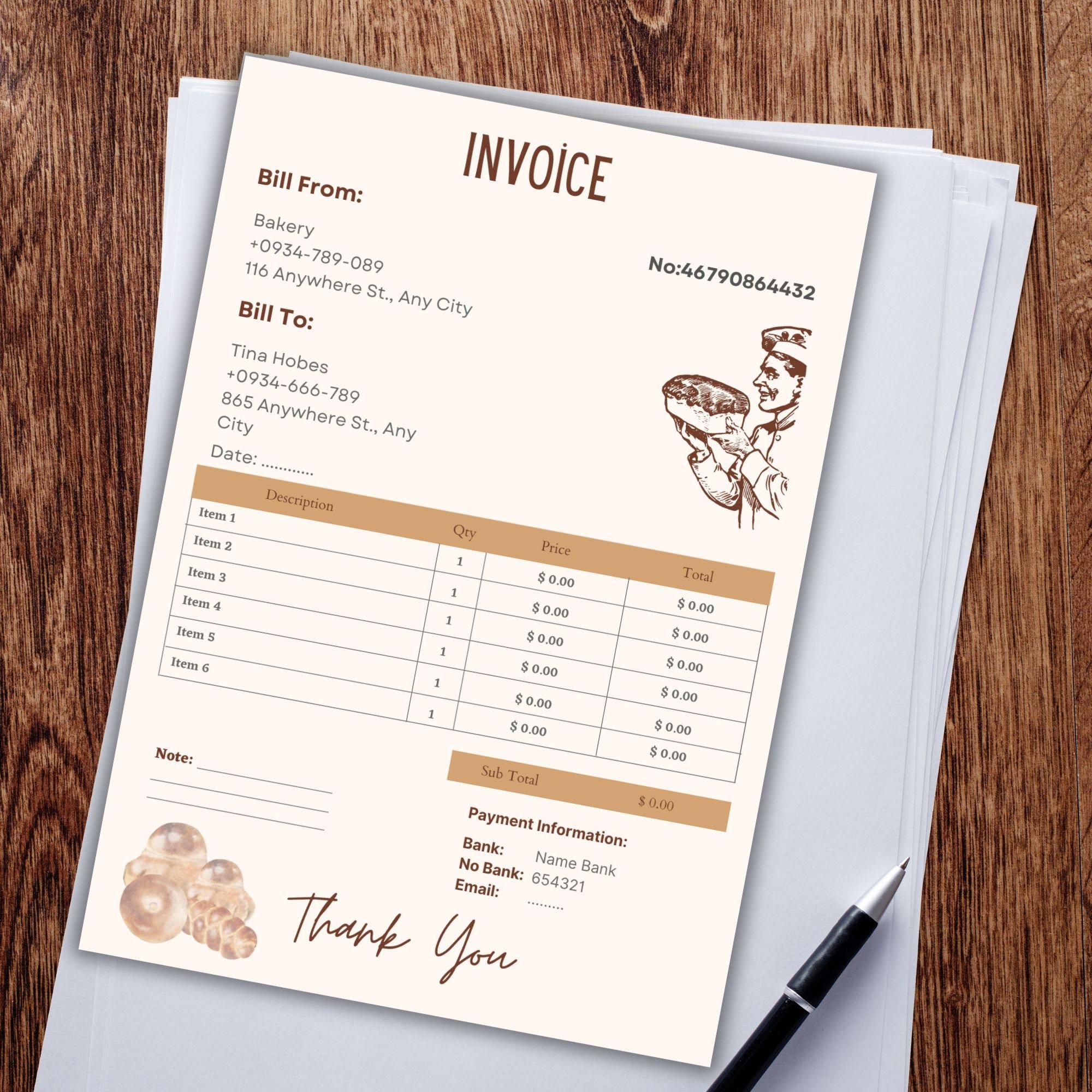 Bakery Invoice Template Receipt Template Business Template - Etsy Australia