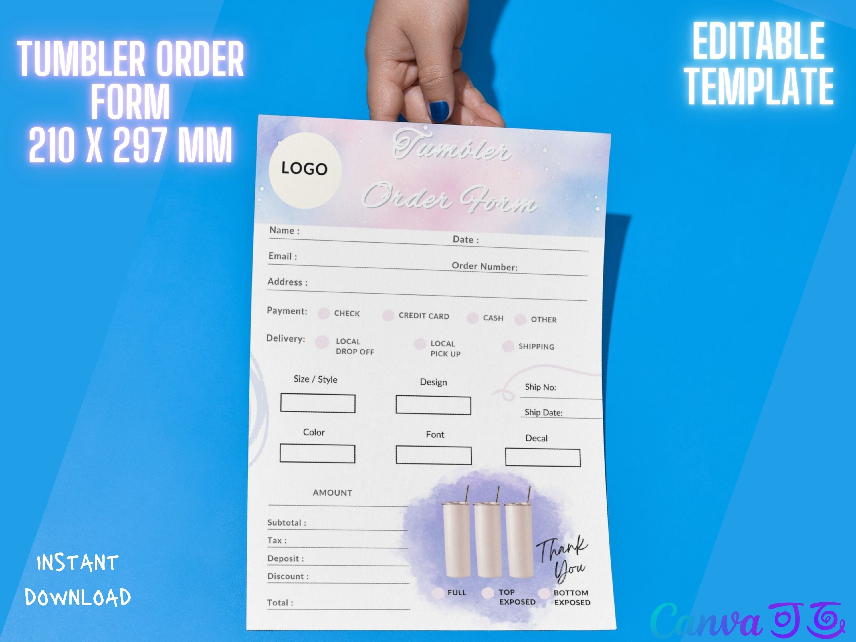 Editable Tumbler Order Form Template Custom Tumbler Order Form Printable Tumbler Order Form ...