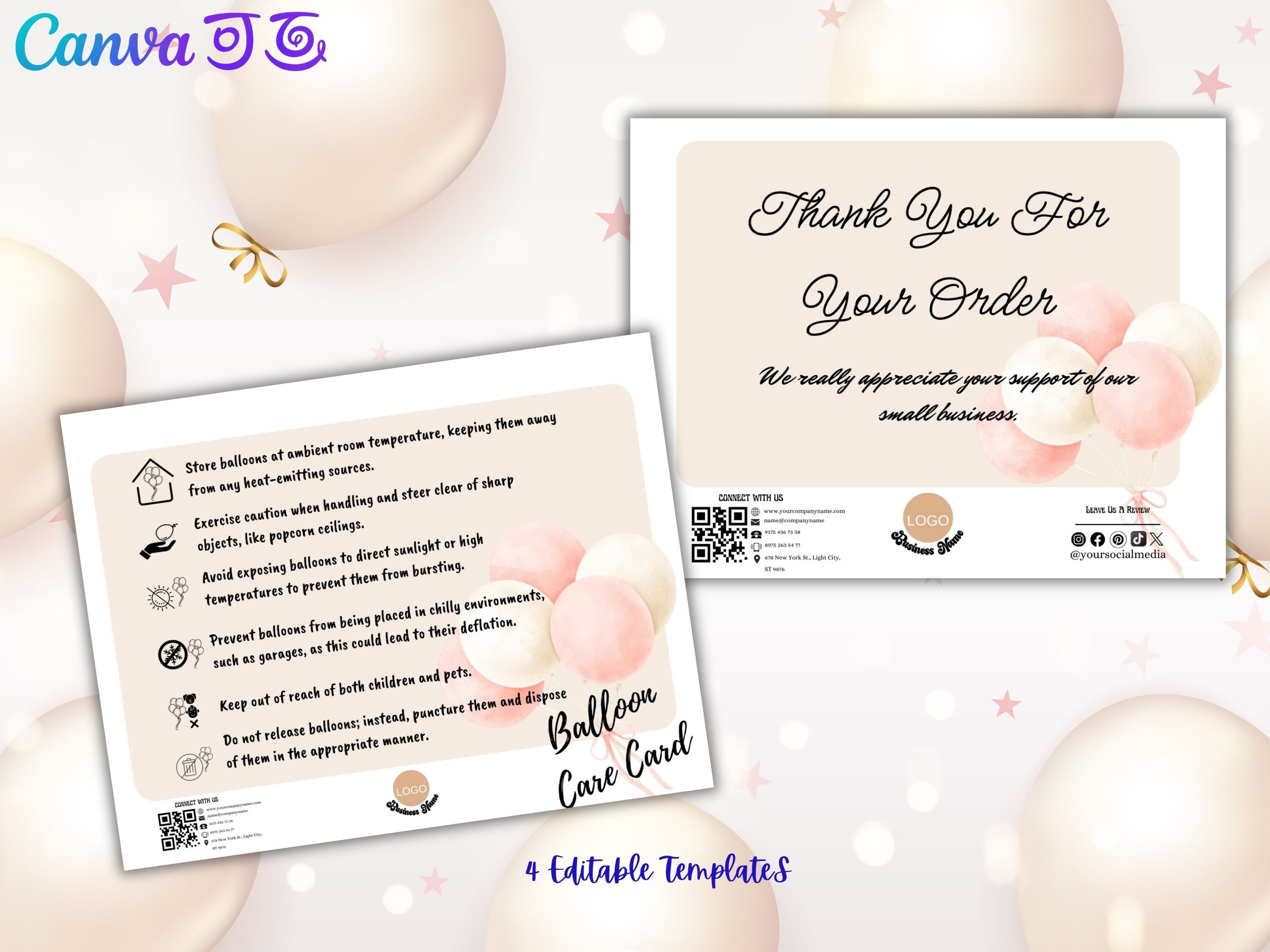 Editable Balloon Care Card Thank You Card Balloon Safety Instructions ...