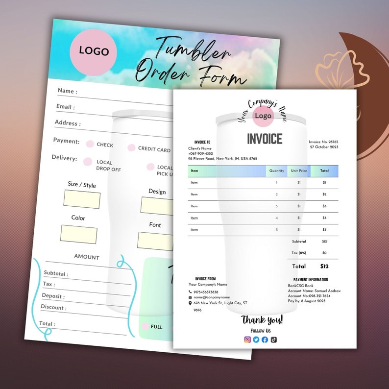 Editable Tumbler Order Form Template Custom Tumbler Order Form Printable Tumbler Order Form ...