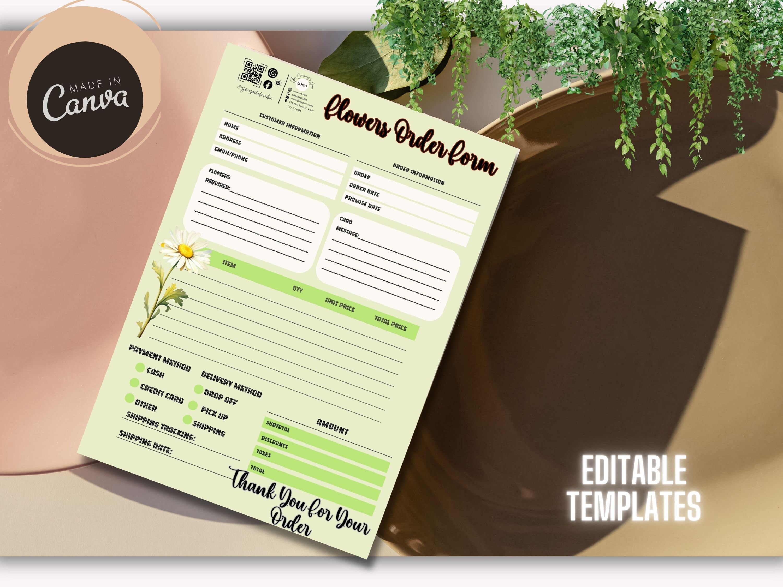 EDITABLE FLORIST ORDER Form Wedding Flowers Printable Flowers Order ...
